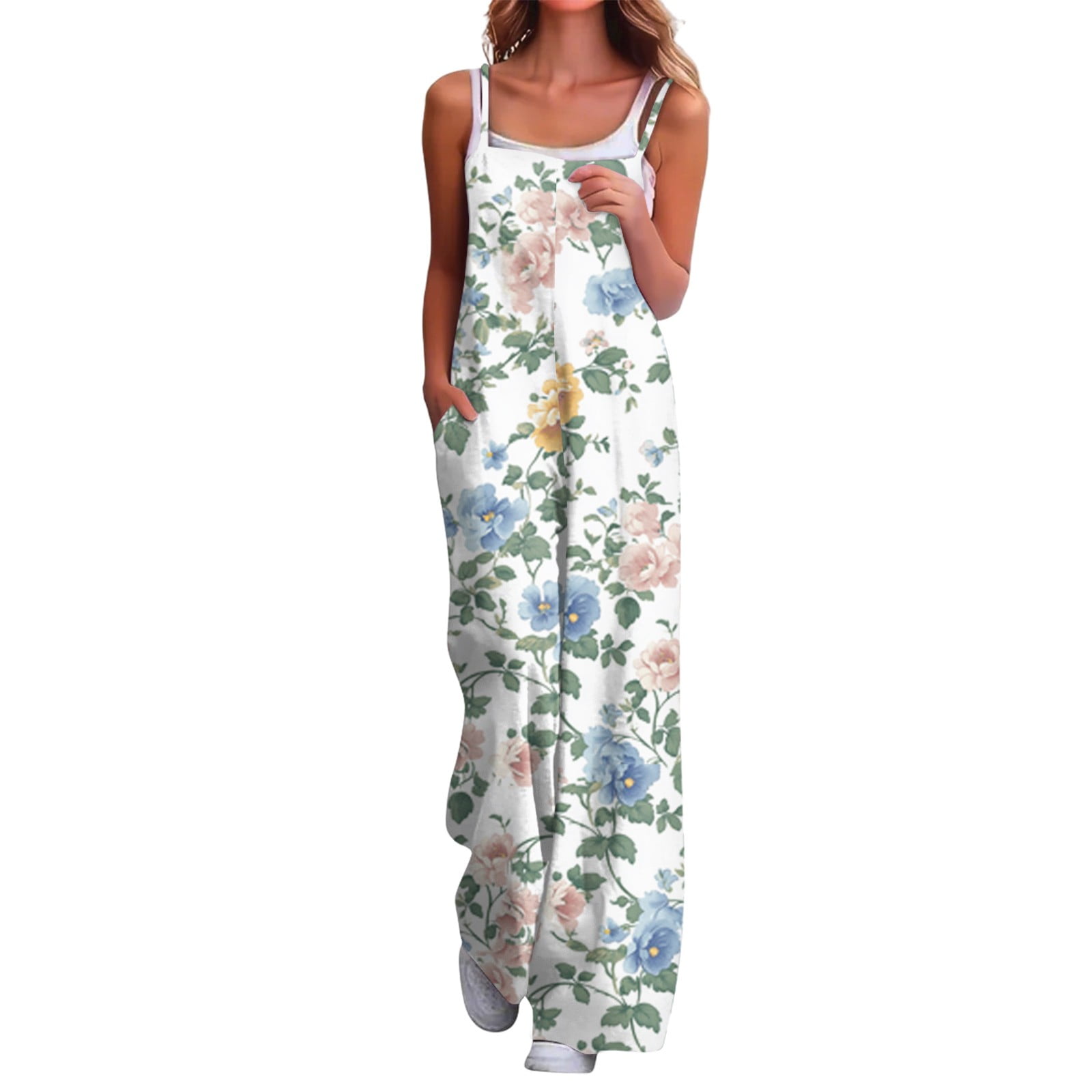 bbyeadc Women Boho Rompers Summer Casual Wide Leg Spaghetti Strap ...