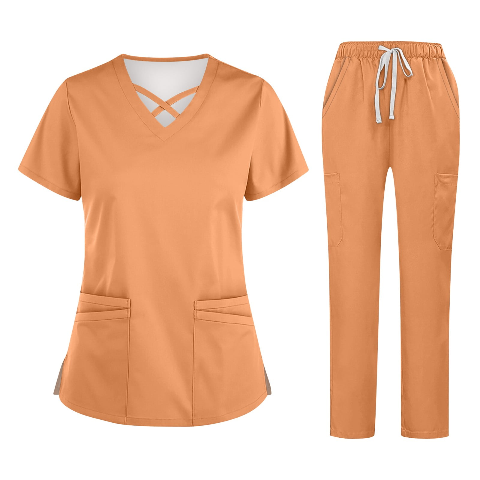 bbyeadc Women Scrubs Sets Plus Size Medical Scrubs Petite V Neck Criss ...