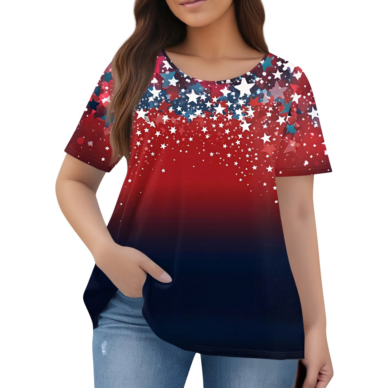 bbyeadc Women's American Flag Shirt Independence Day Red White and Blue 4th of July Shirts Short ...