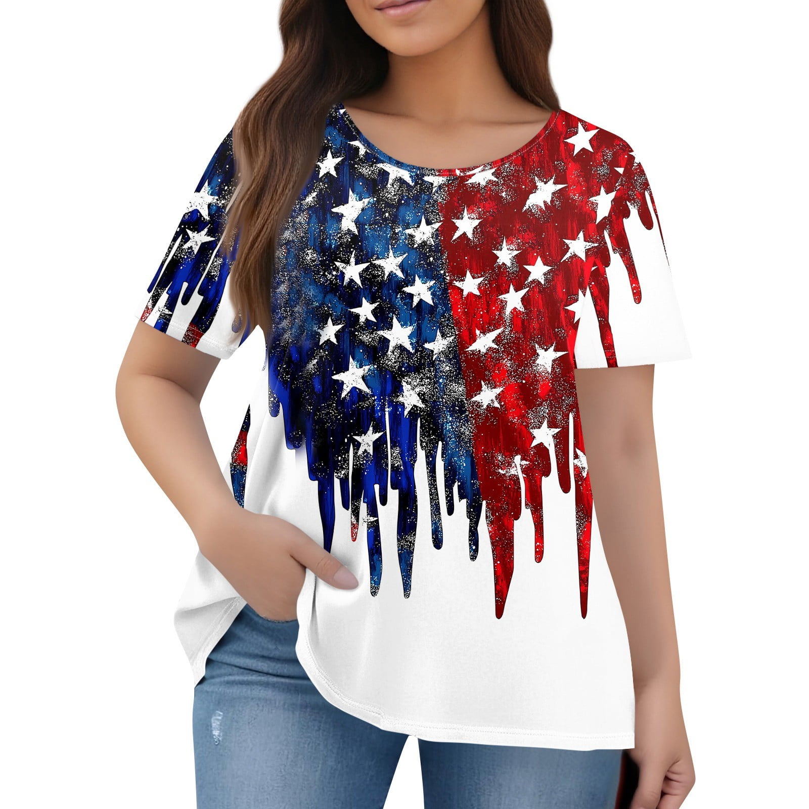 bbyeadc Women's American Flag Shirt Independence Day Red White and Blue 4th of July Shirts Short ...