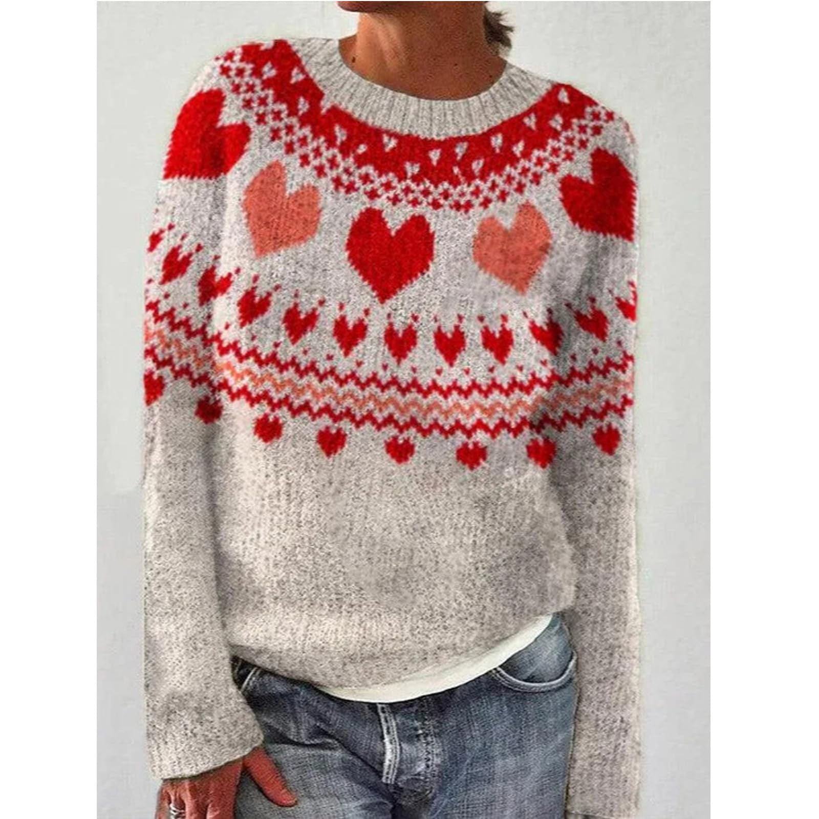 bbyeadc Women's Fair Isle Knitted Sweater Oversize Crew Neck Long ...