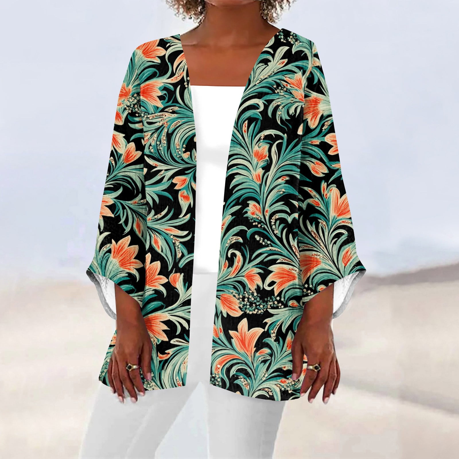 bbyeadc Women's Lightweight Cardigan Sweaters 3/4 Sleeve Ruffle ...