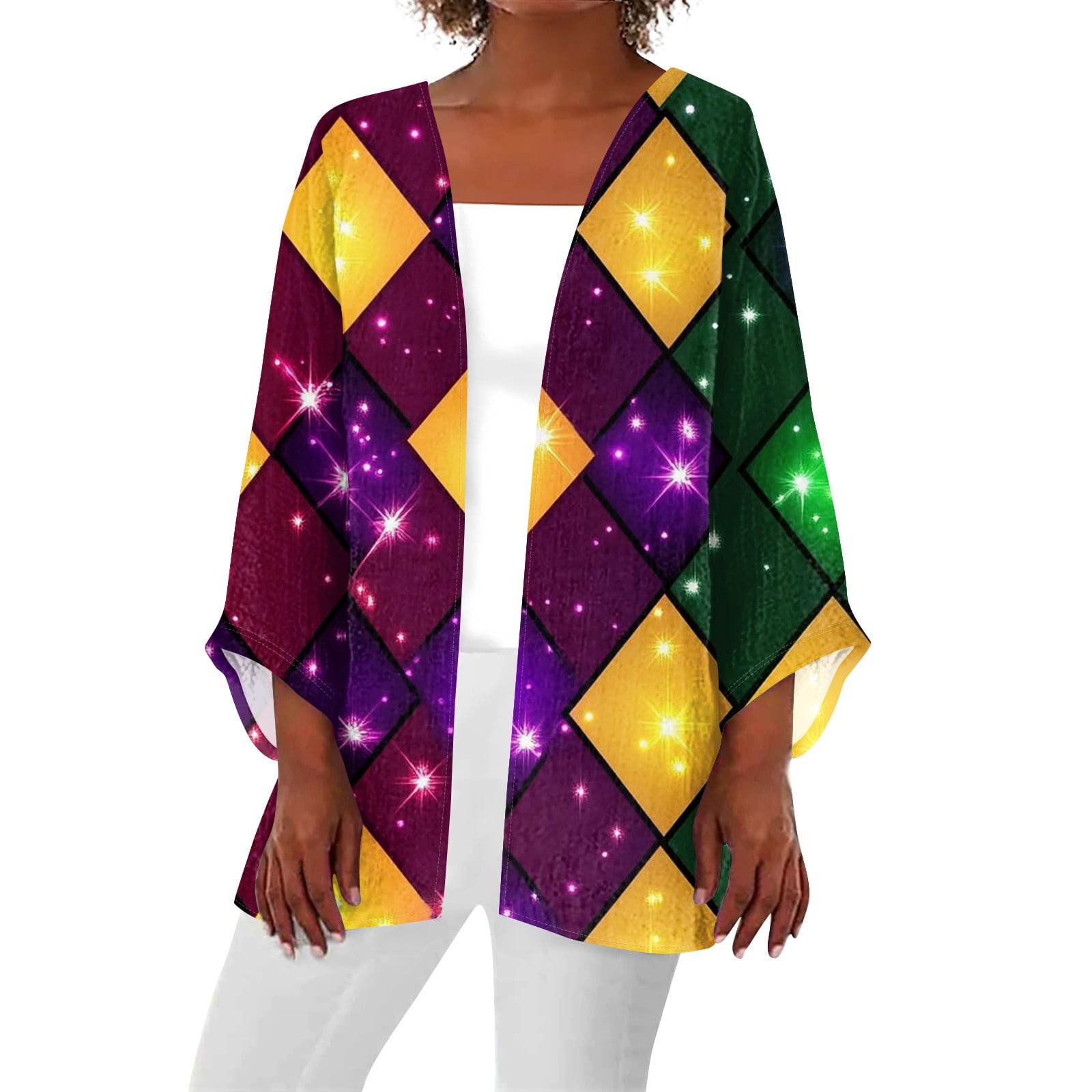 Bbyeadc Womens Lightweight Mardi Gras Cardigan Long Sleeve Kimono Cardigans For Women Open