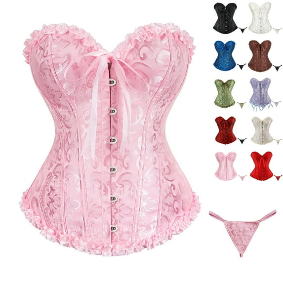 bbyeadc Women's Pink Corset Oversized Y2k Lace Waist Corset Tops Night ...