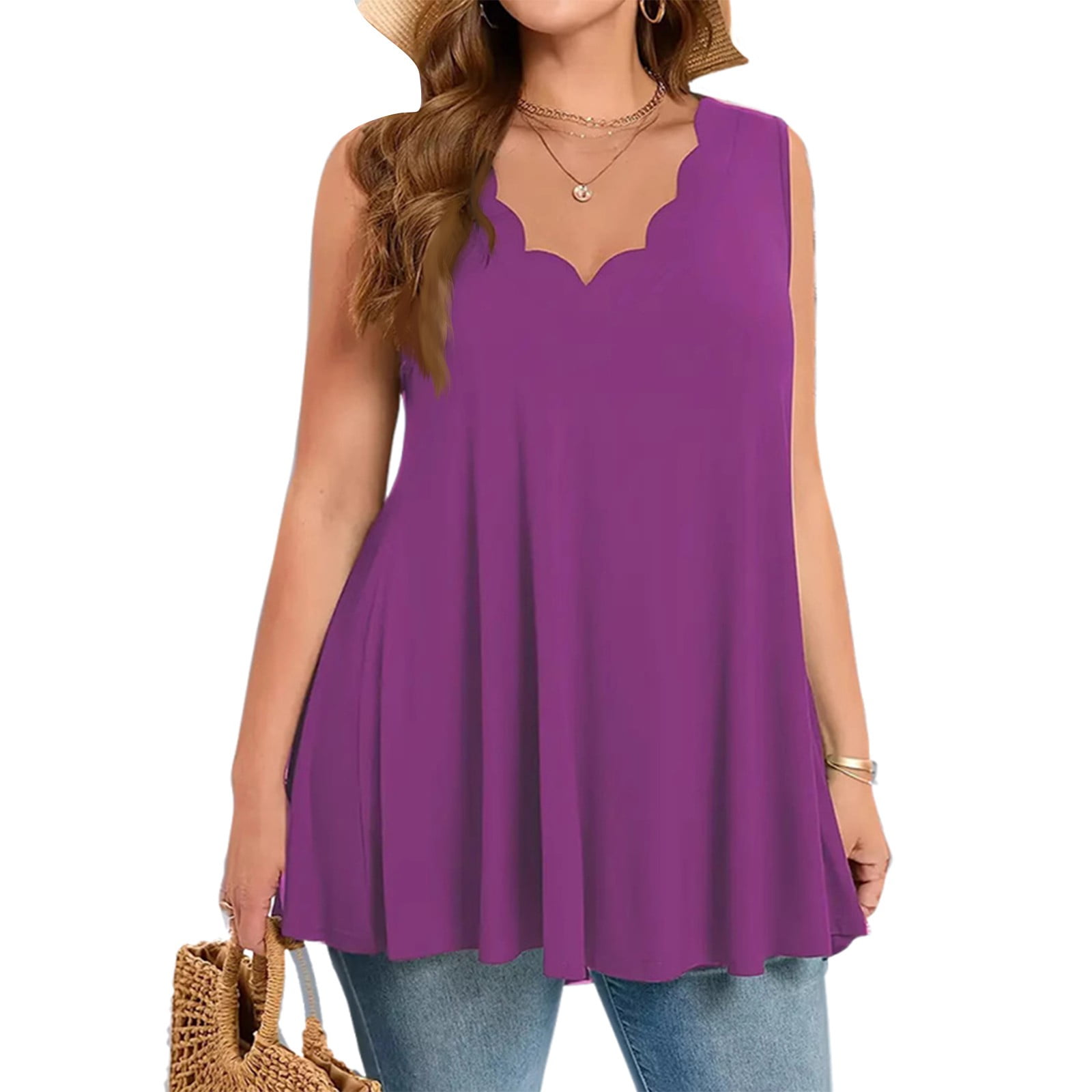 bbyeadc Women's Plus Size Tank Tops Beach Loose Fit Basic Casual Spring ...