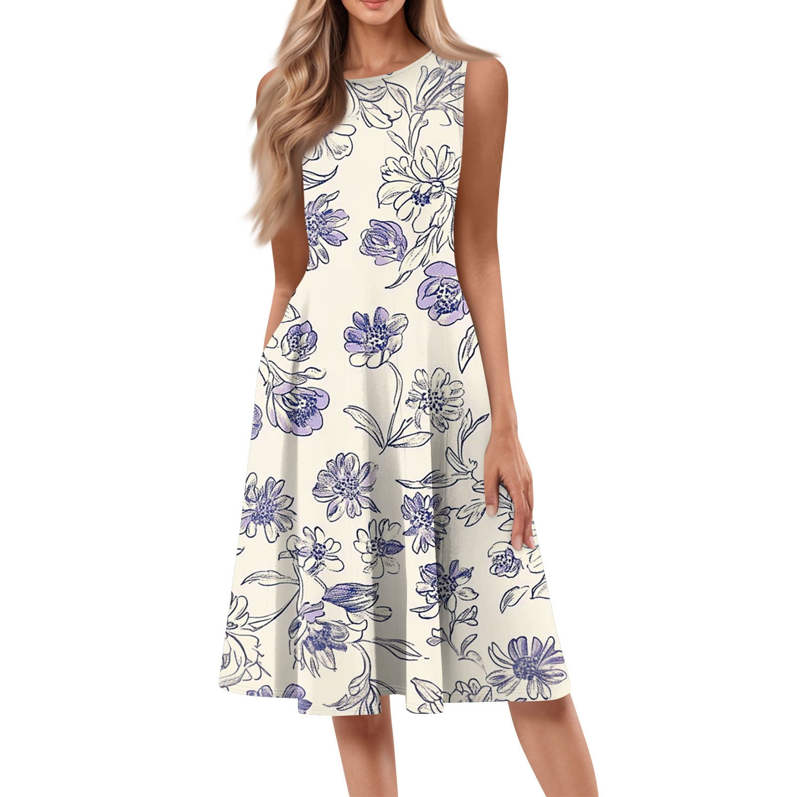 bbyeadc Women's Spring Midi Dresses 2025 Boho Sleeveless Crewneck Mid ...