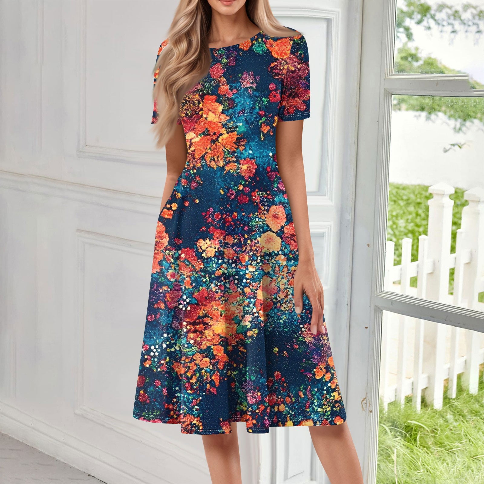 bbyeadc Women's Spring Midi Dresses 2025 Loose Casual Mid Length ...