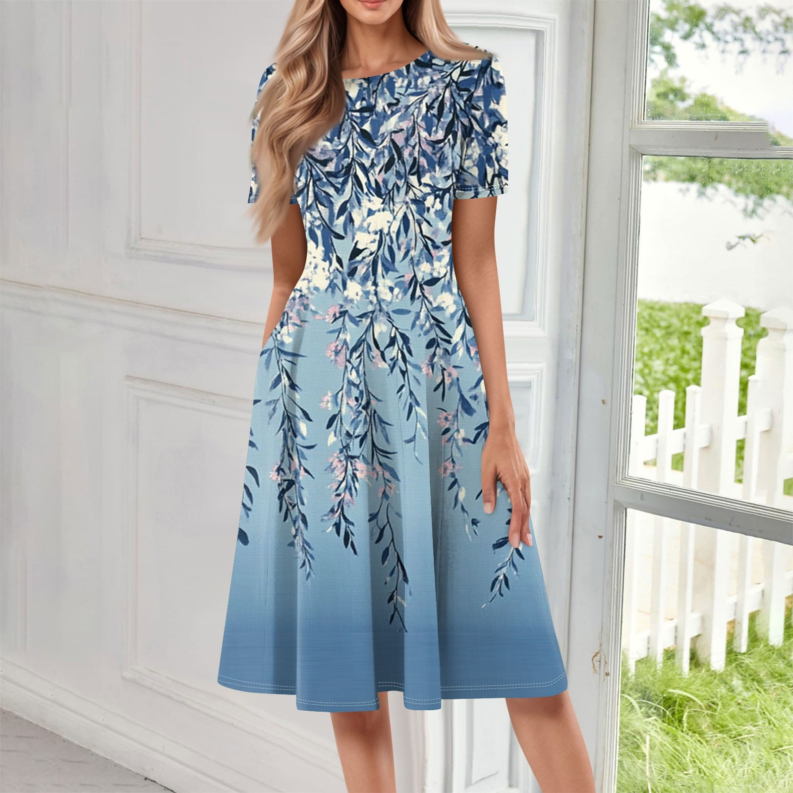 bbyeadc Women's Summer Midi Dresses 2025 Boho Short Sleeve Crewneck Mid ...