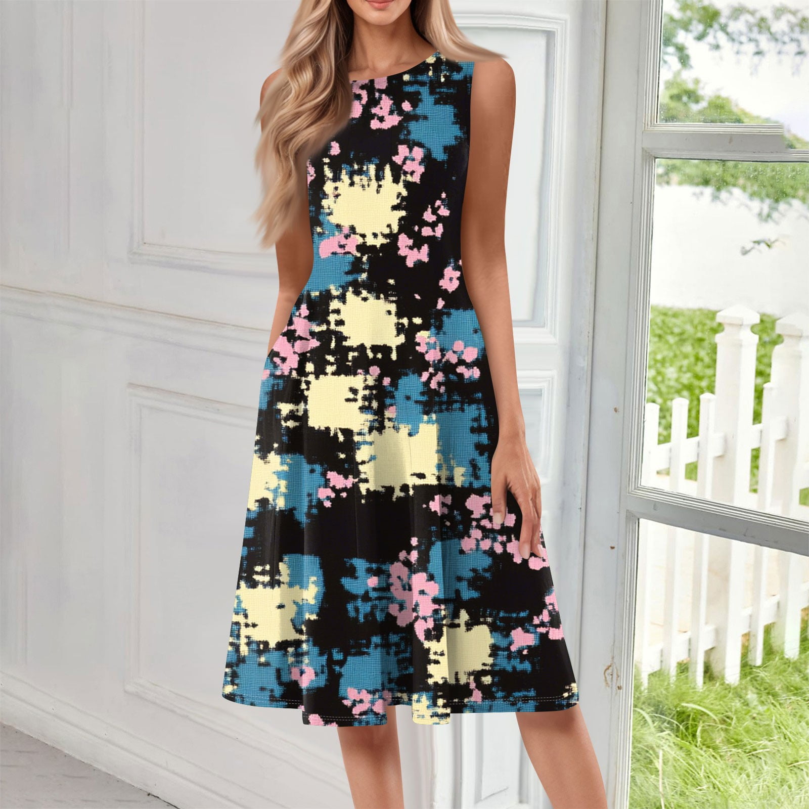 bbyeadc Women's Summer Midi Dresses 2025 Boho Sleeveless Round Neck Mid ...