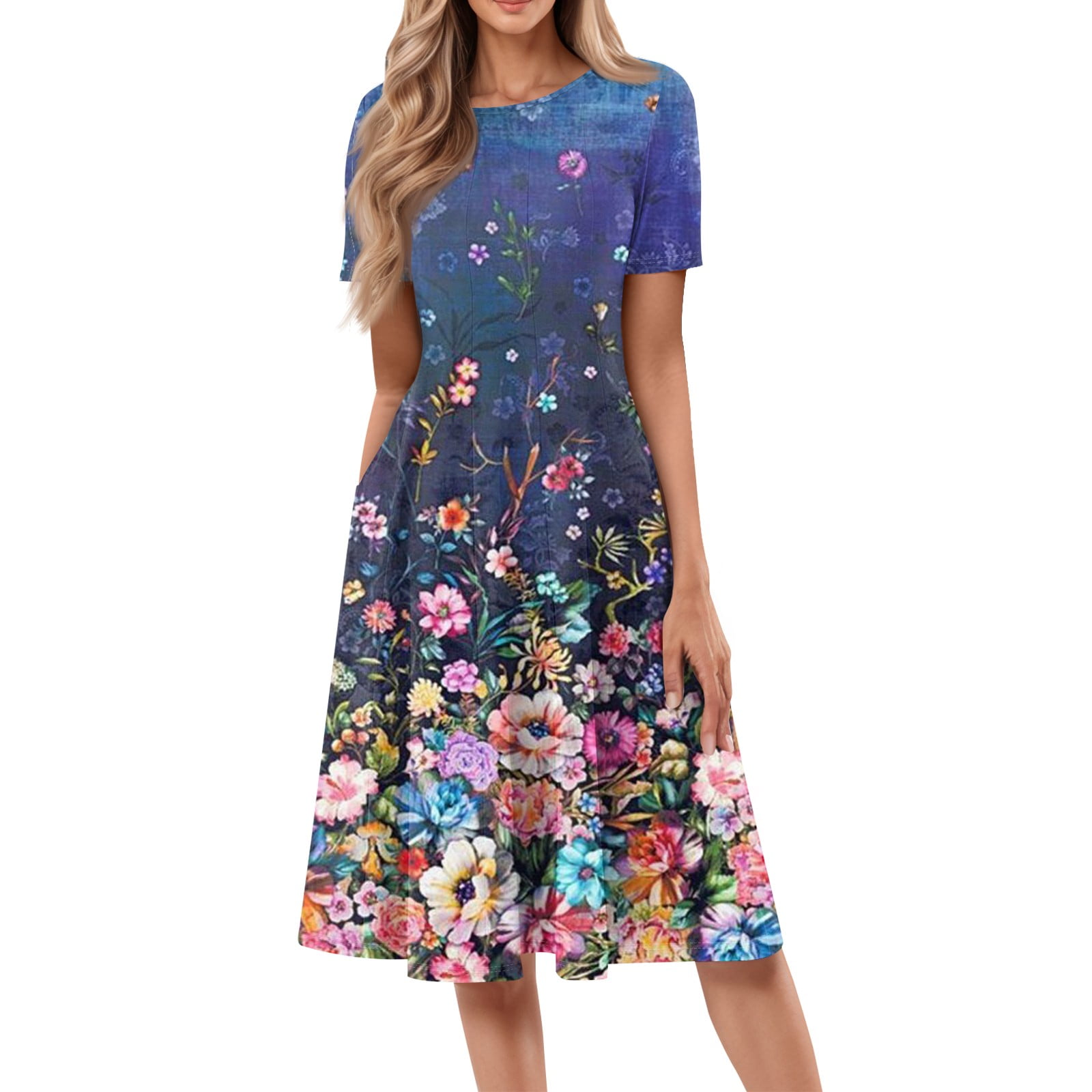 bbyeadc Women's Summer Midi Dresses 2025 Elegant Short Sleeve Crewneck ...