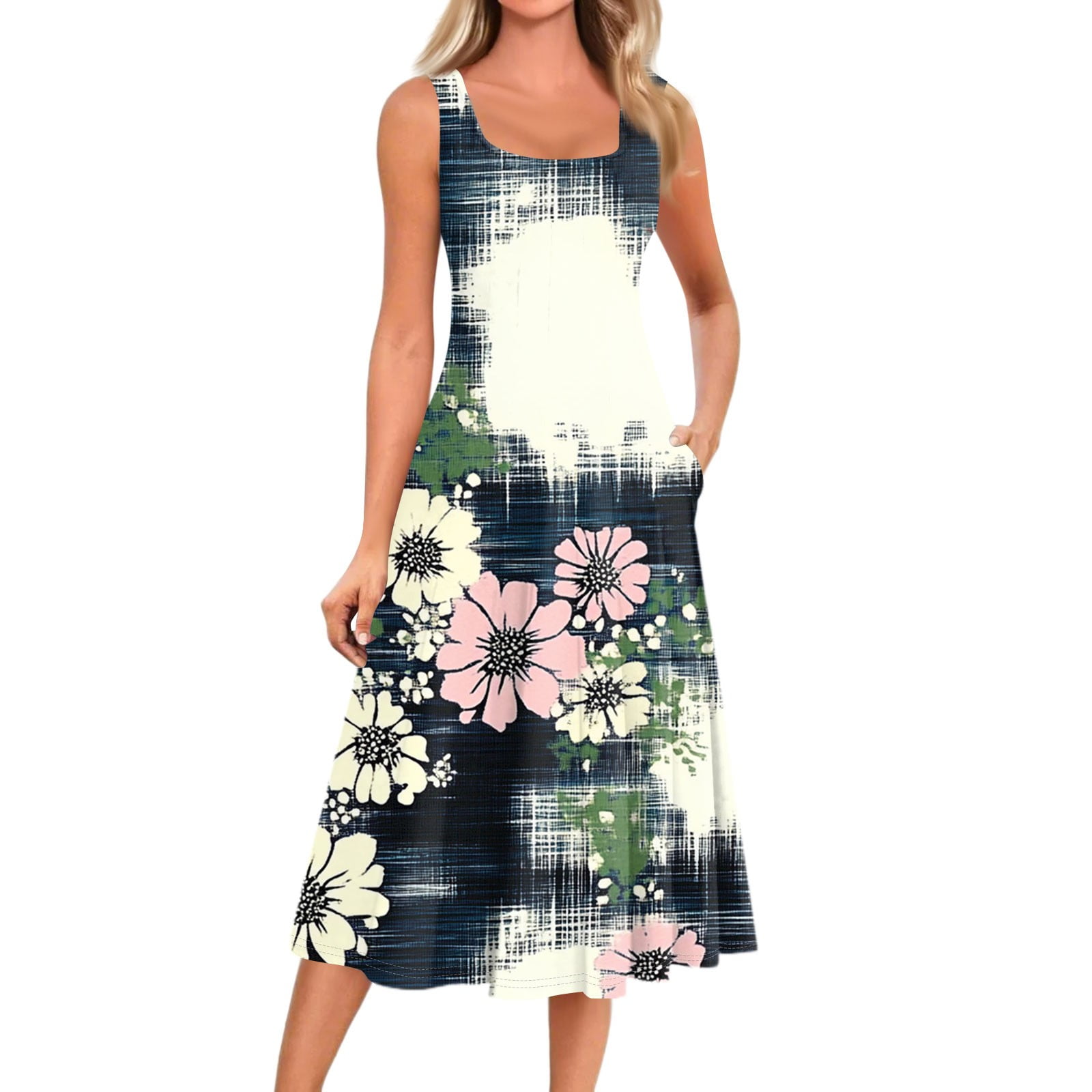 bbyeadc Women's Summer Midi Dresses 2025 Loose Fit Casual Mid Length ...