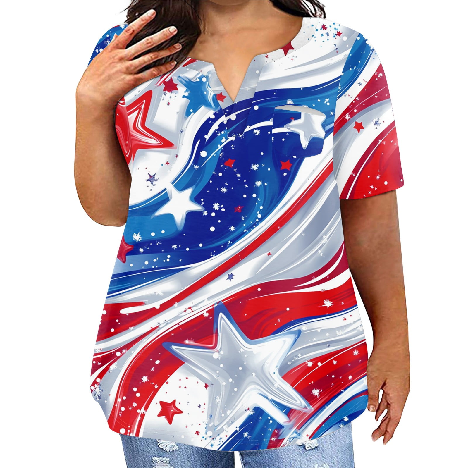 bbyeadc Women's Summer Shirt Short Sleeve American Flag Graphic Tee Independence Day V-Neck ...