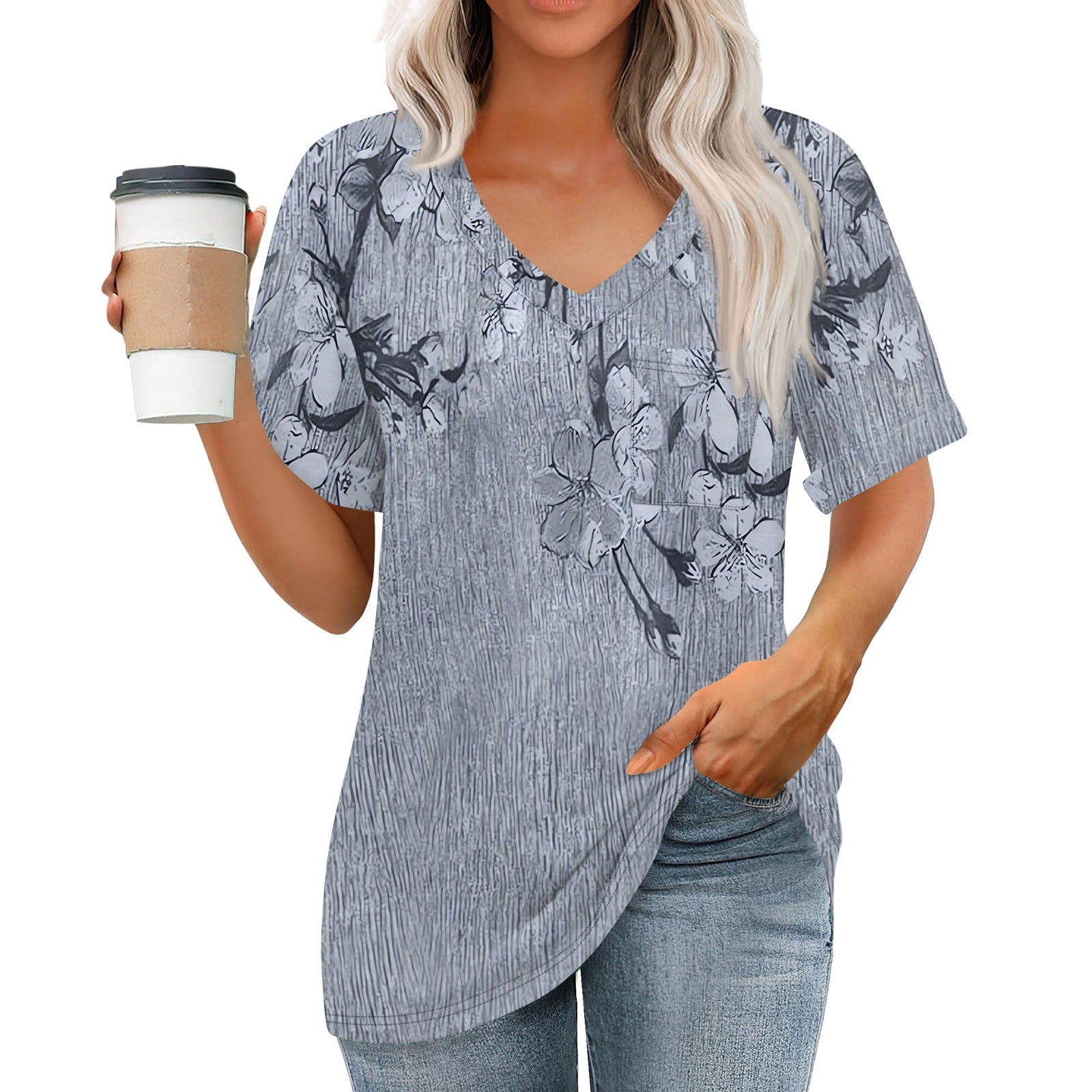 bbyeadc Women's T Shirts V Neck Short Sleeve Casual Tops Loose Fit ...