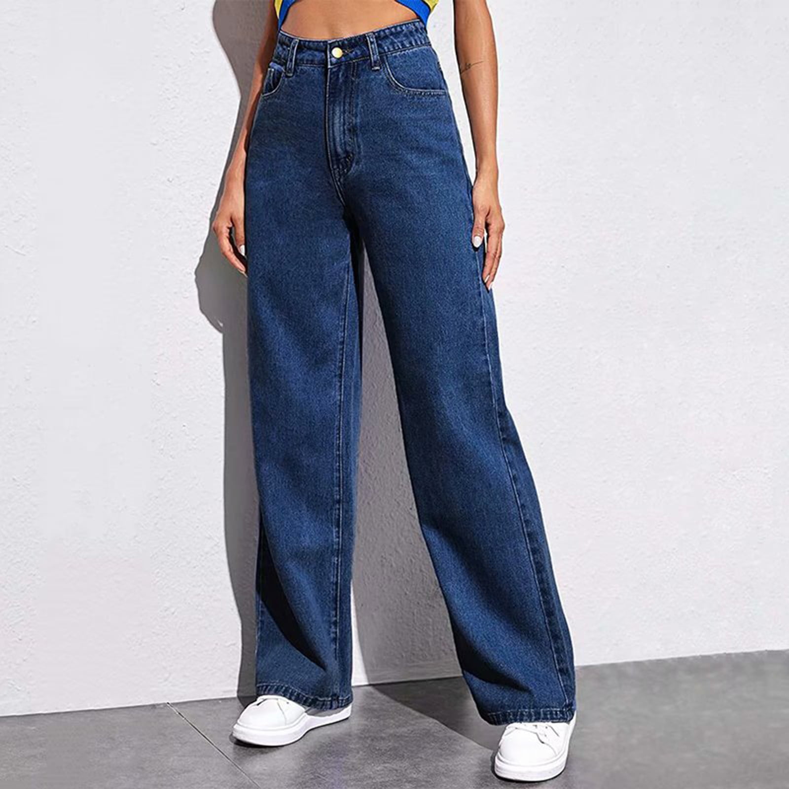 bbyeadc Women's Wide Leg Jeans Basic Pants Boyfriend High Waisted Baggy ...