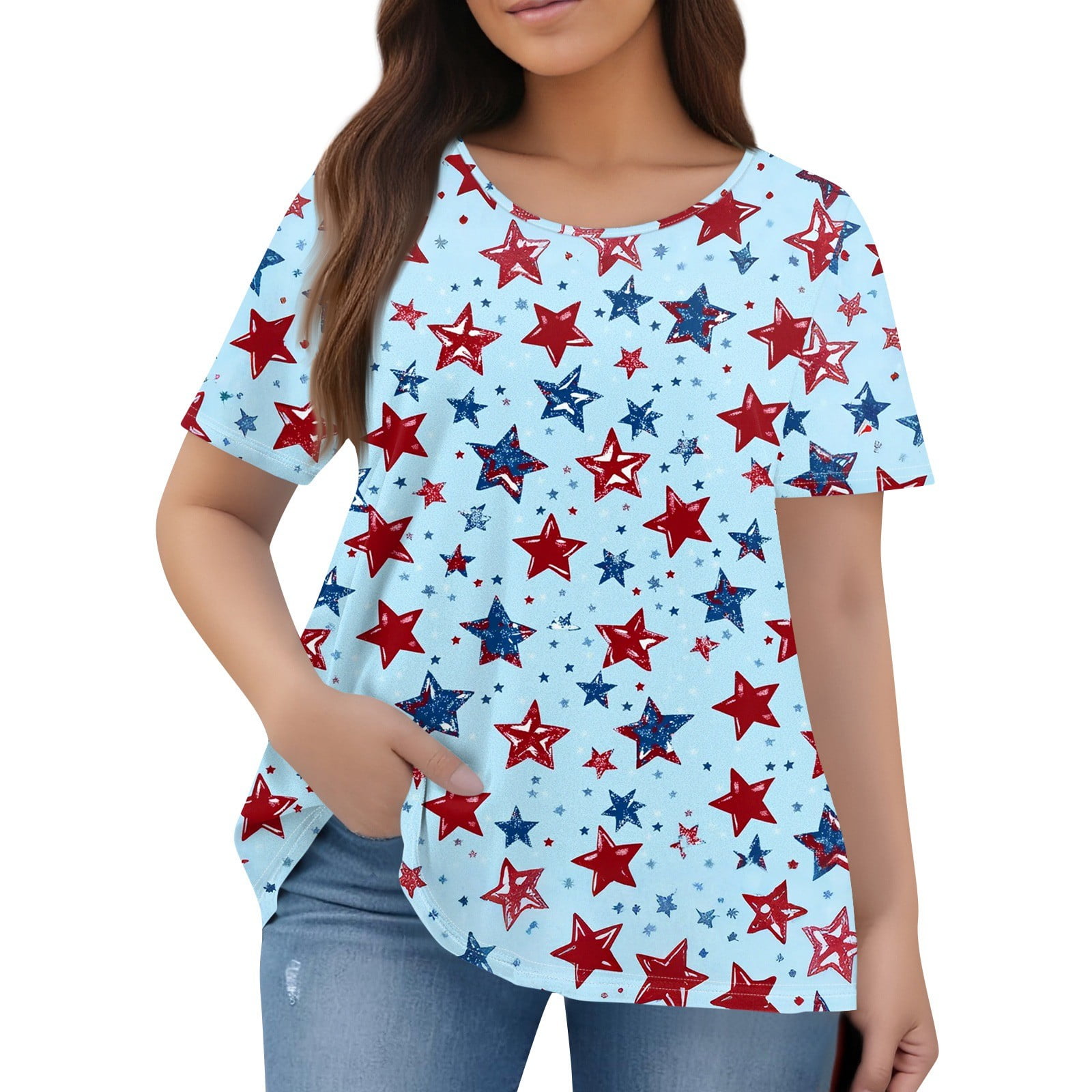 bbyeadc Womens American Flag Shirt Plus Size Blood T Shirts Crew Neck Short Sleeve Patriotic ...