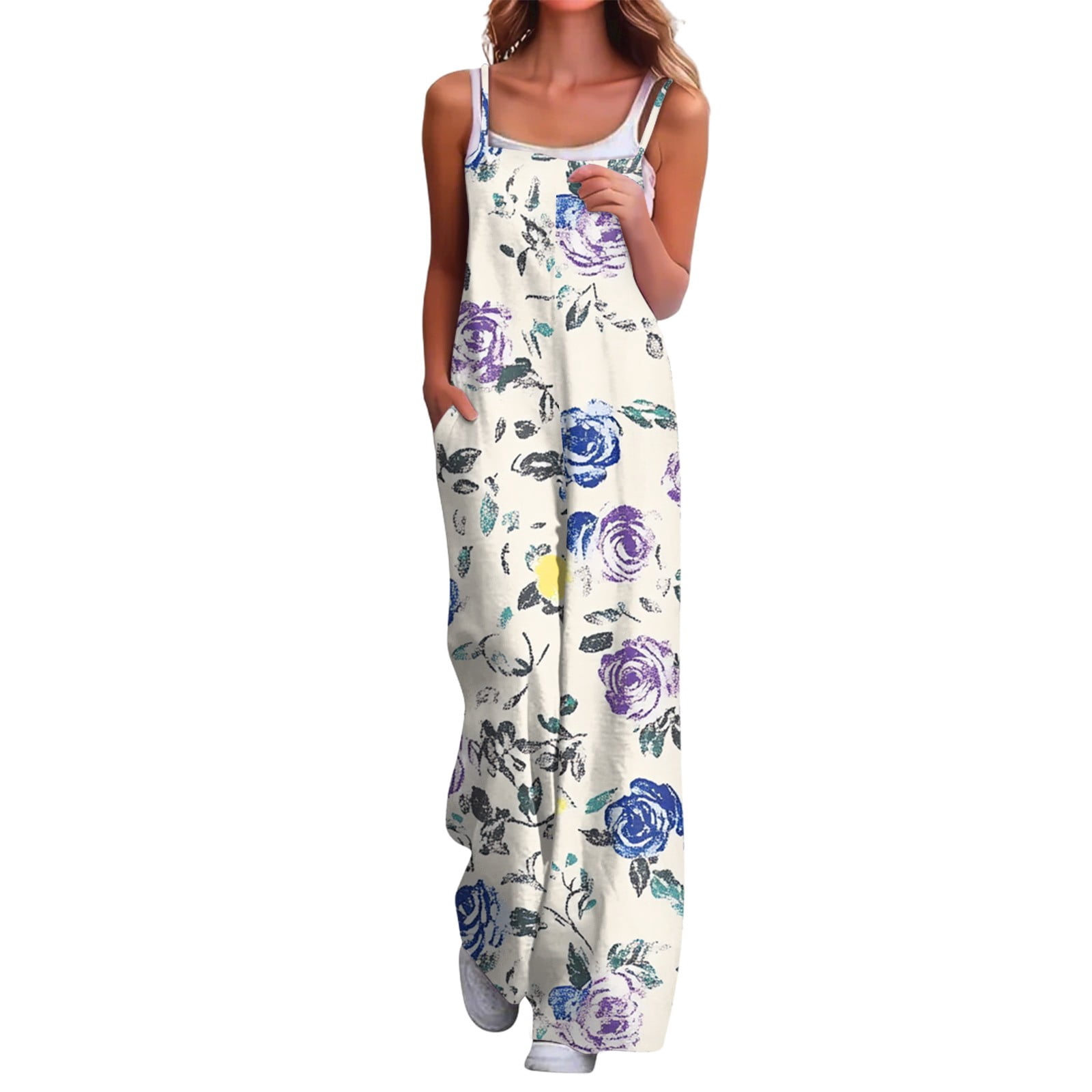 bbyeadc Womens Boho Overalls Fashion Wide Leg Spaghetti Strap Vacation ...