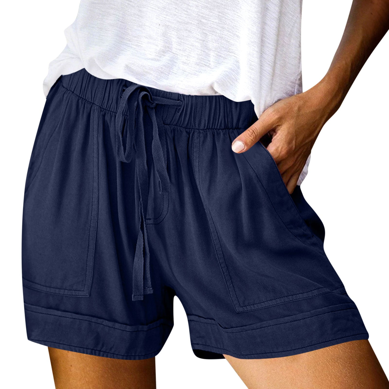 bbyeadc Womens Cotton Linen Short Pants Strech High Waist Oversize ...