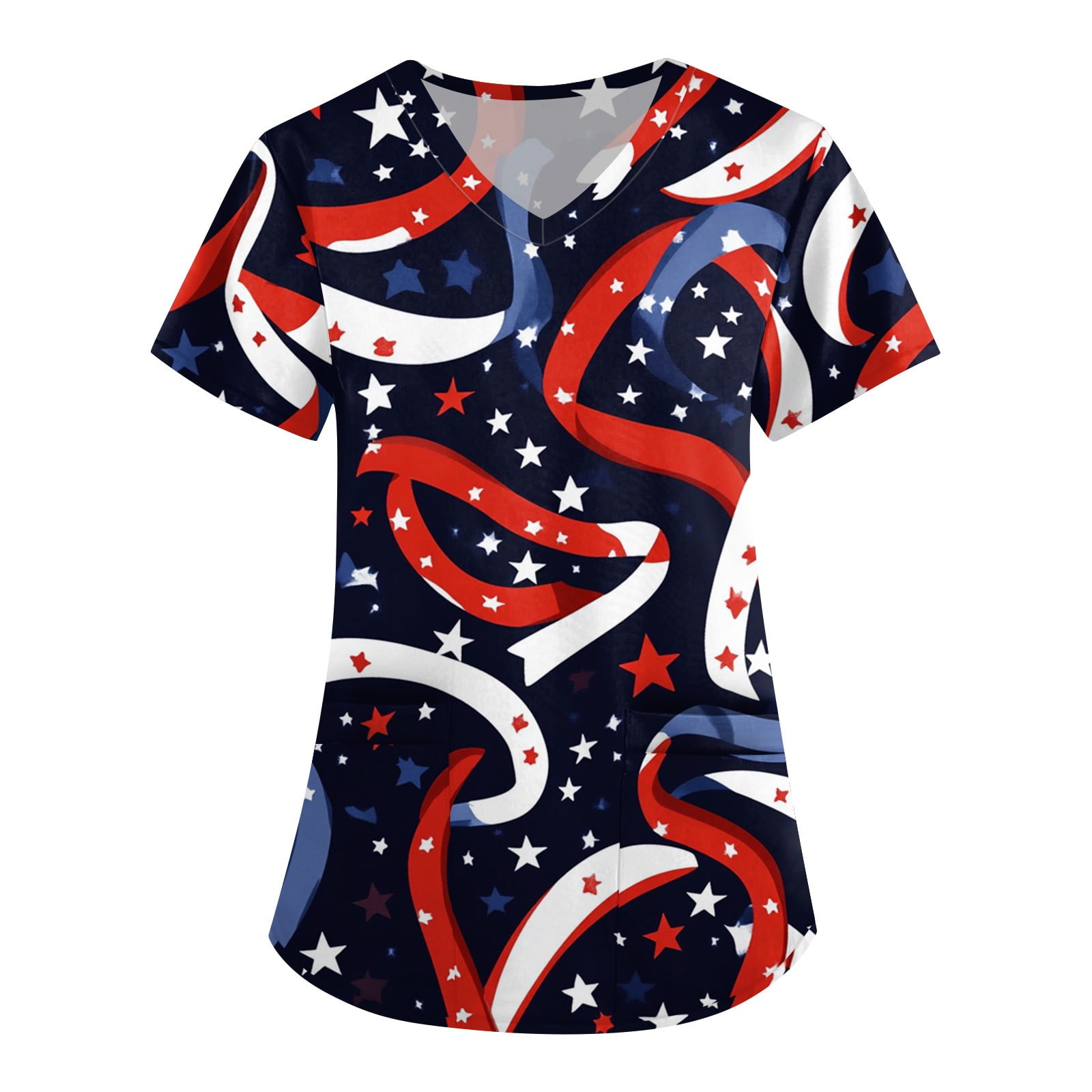 bbyeadc Womens Independence Day Scrubs Oversized Patriotic Red White ...