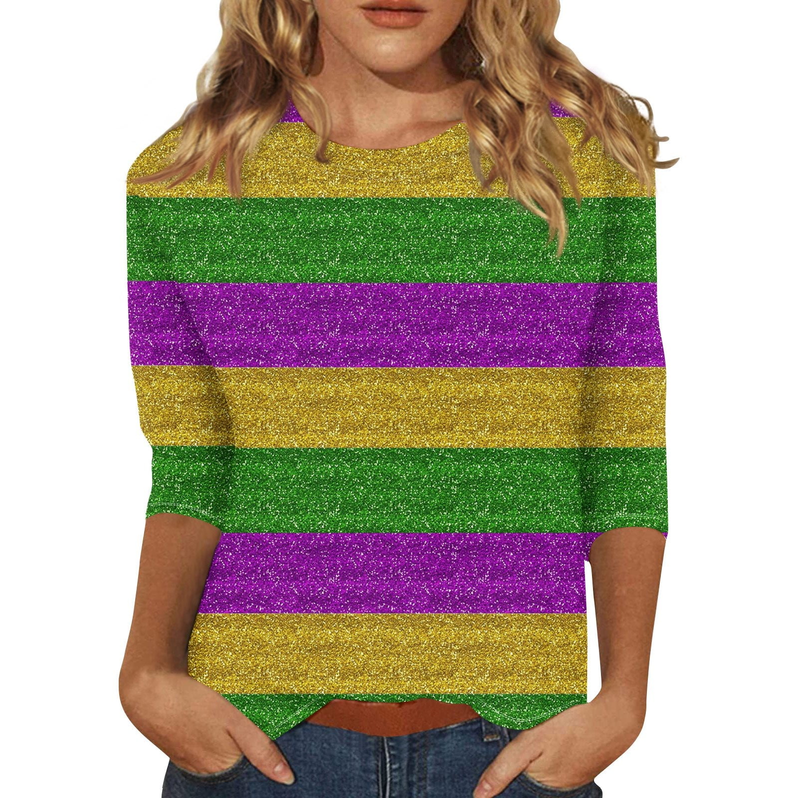 bbyeadc Womens Mardi Gras Shirt Tuesday Party Carnival Mask Shirts 3/4 Sleeve Tops Plus Size ...