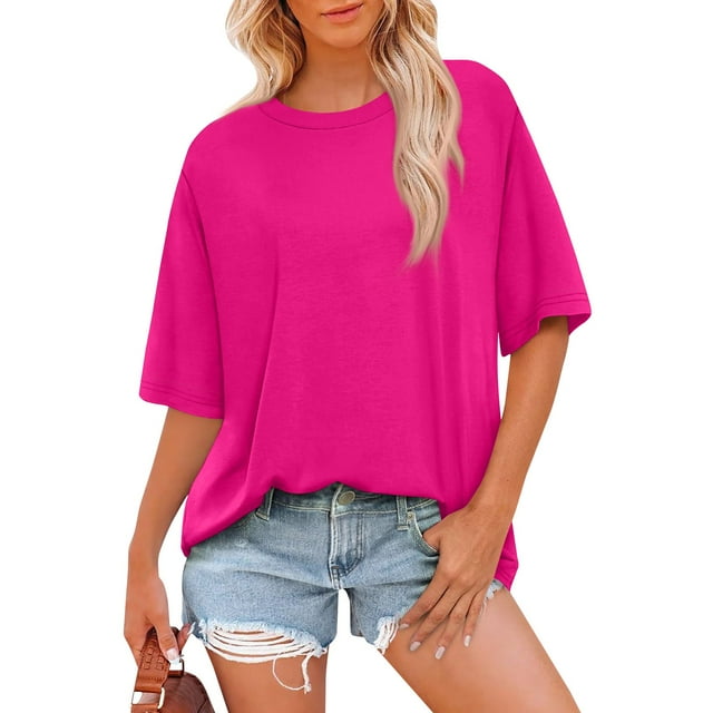 bbyeadc Womens Pink T Shirts Loose Fit Short Sleeve Tees Crew Neck ...