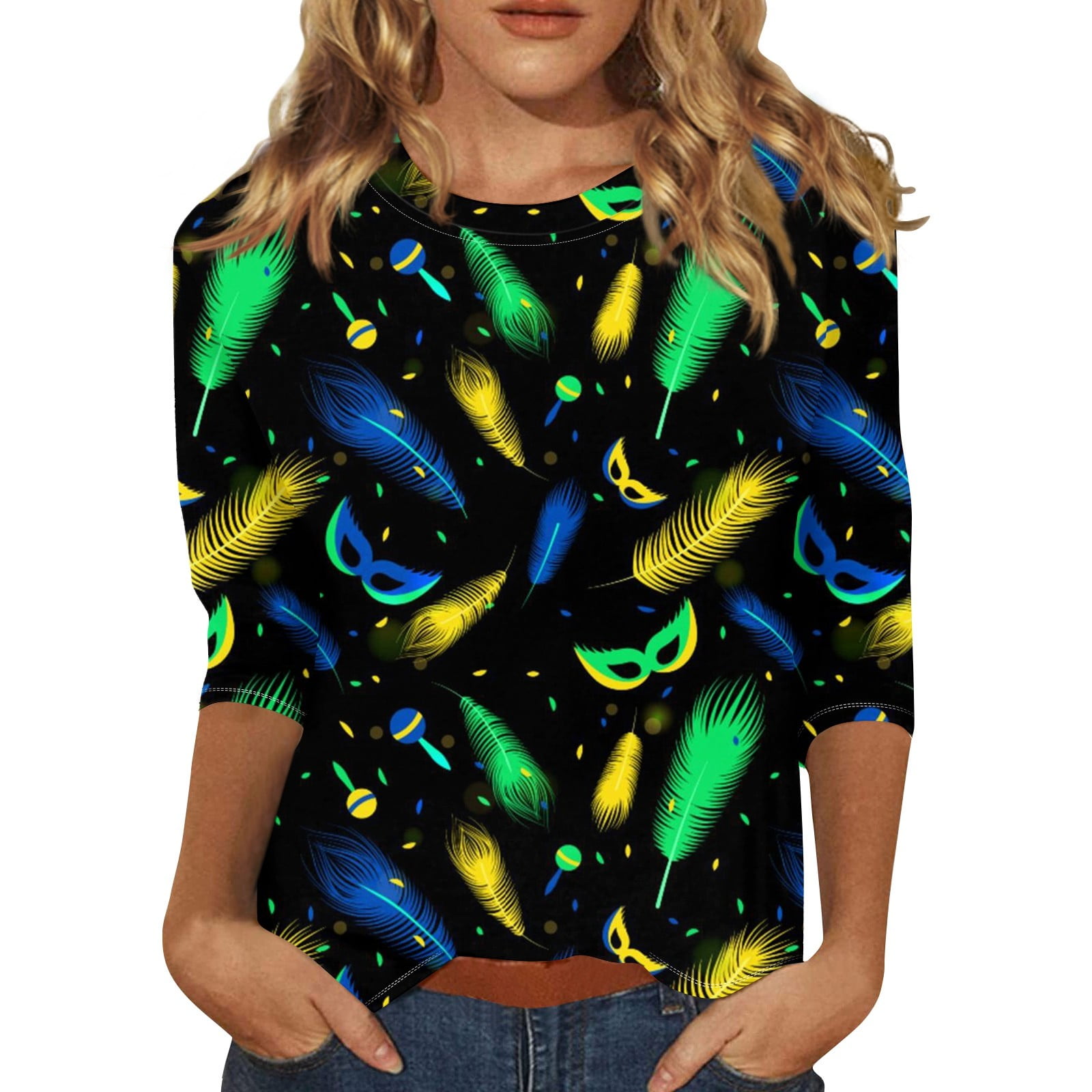 bbyeadc Womens Plus Size Carnival Mask Shirt Tuesday Party Mardi Gras ...