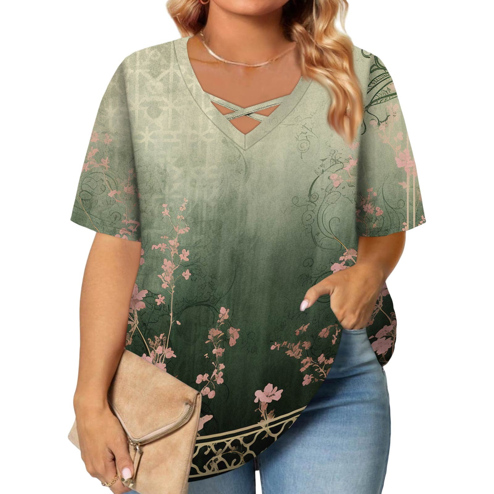 bbyeadc Womens Plus Size Clothes Oversized Short Sleeve Tops Spring ...