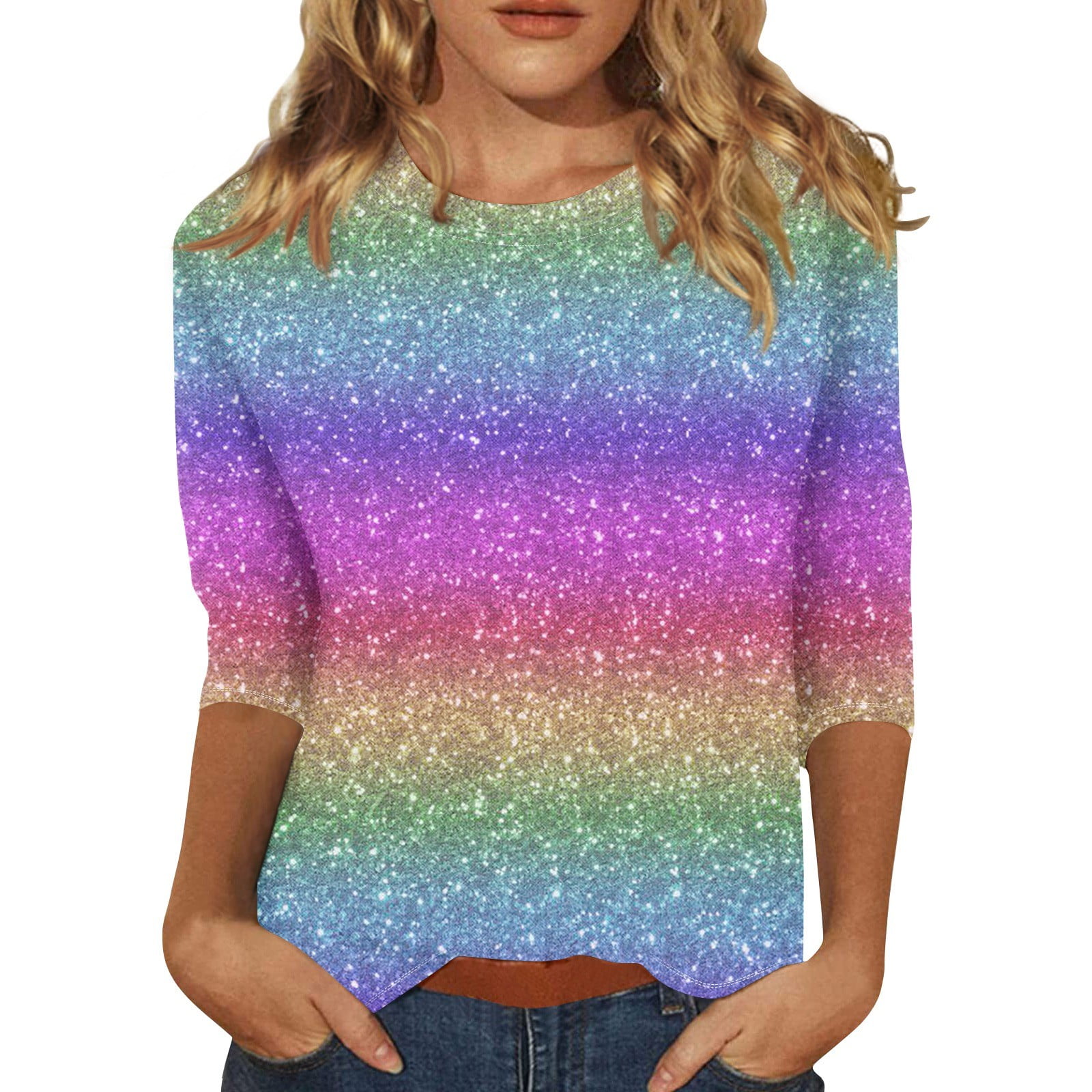 bbyeadc Womens Plus Size Mardi Gras Shirt Carnival Mask Crew Neck 3/4 ...