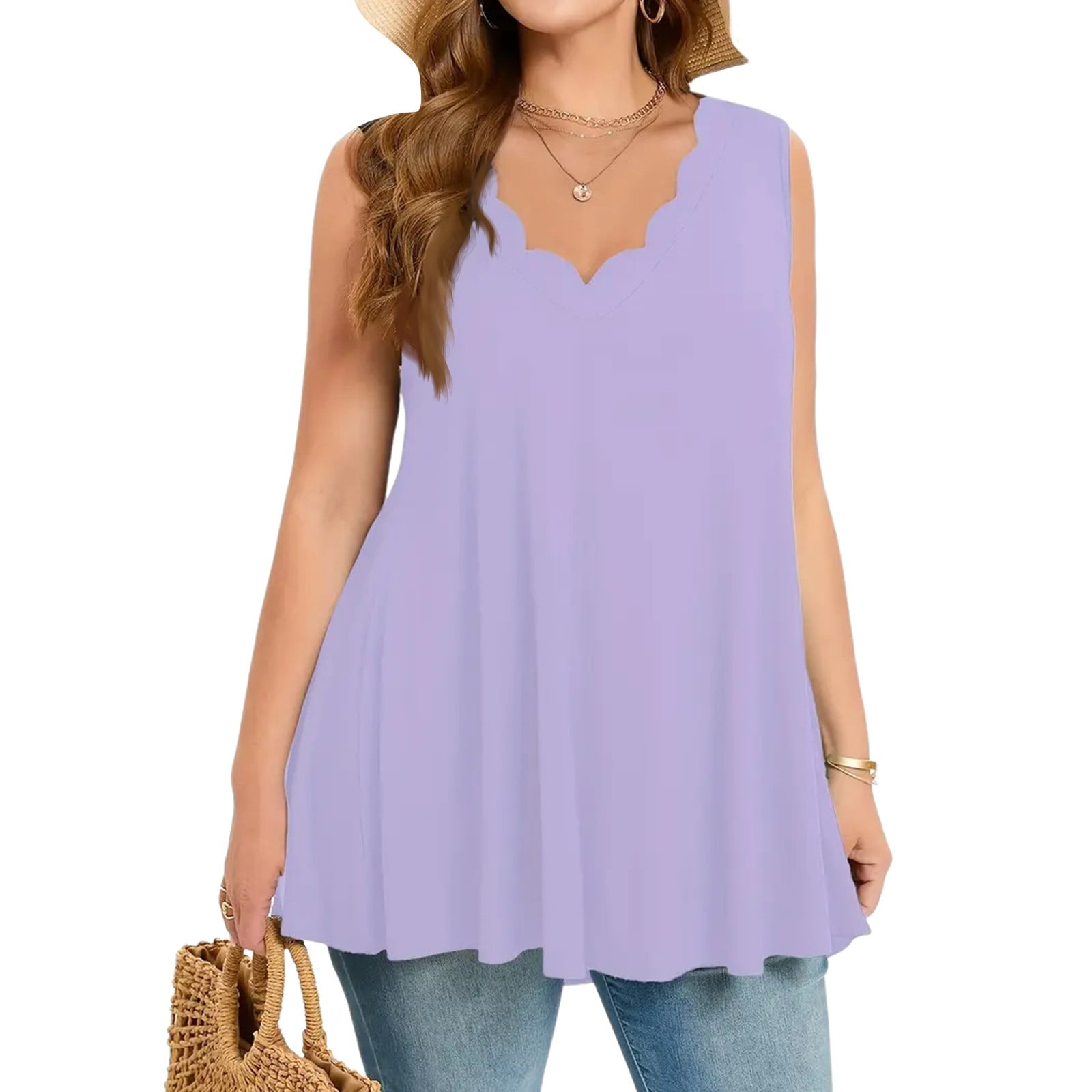 bbyeadc Womens Plus Size Summer Tops Loose Fit Sleeveless Tops V Neck ...