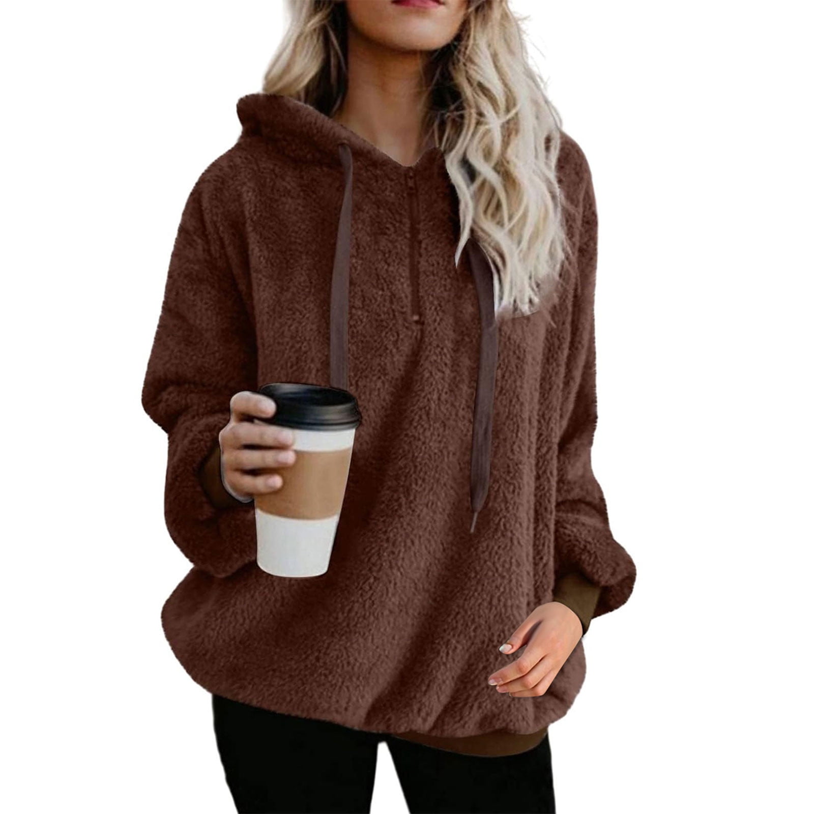 bbyeadc Womens Sherpa Pullover Hoodies Plus Size Zip Up Cozy Fleece Fuzzy Sweatshirts Trendy ...