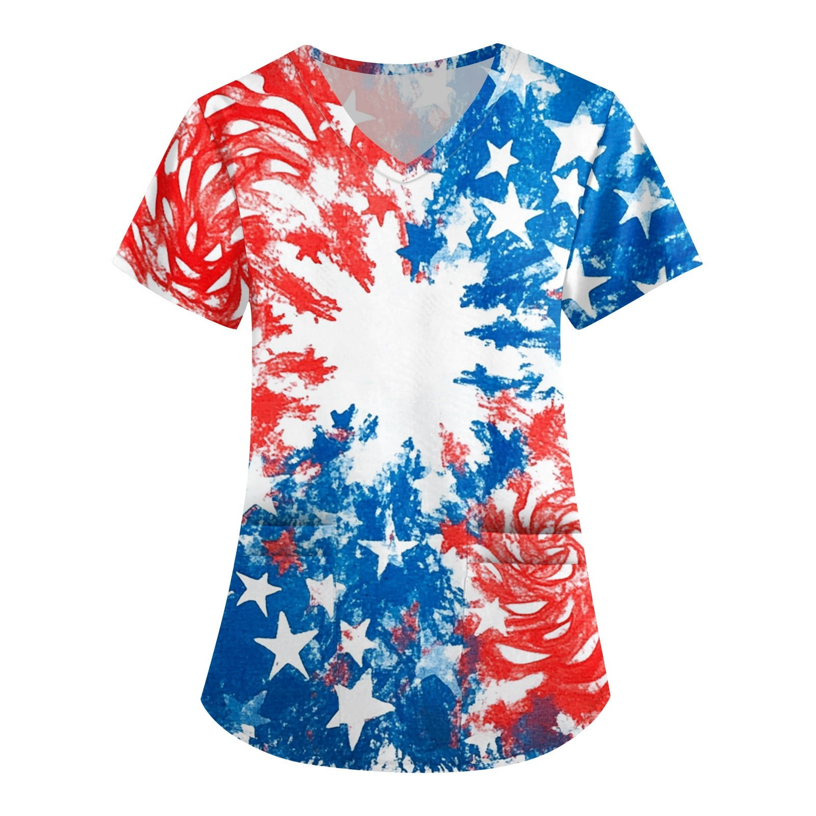 bbyeadc Womens Stars and Stripes Scrub Tops Plus Size Patriotic American Flag Print Work Uniform ...
