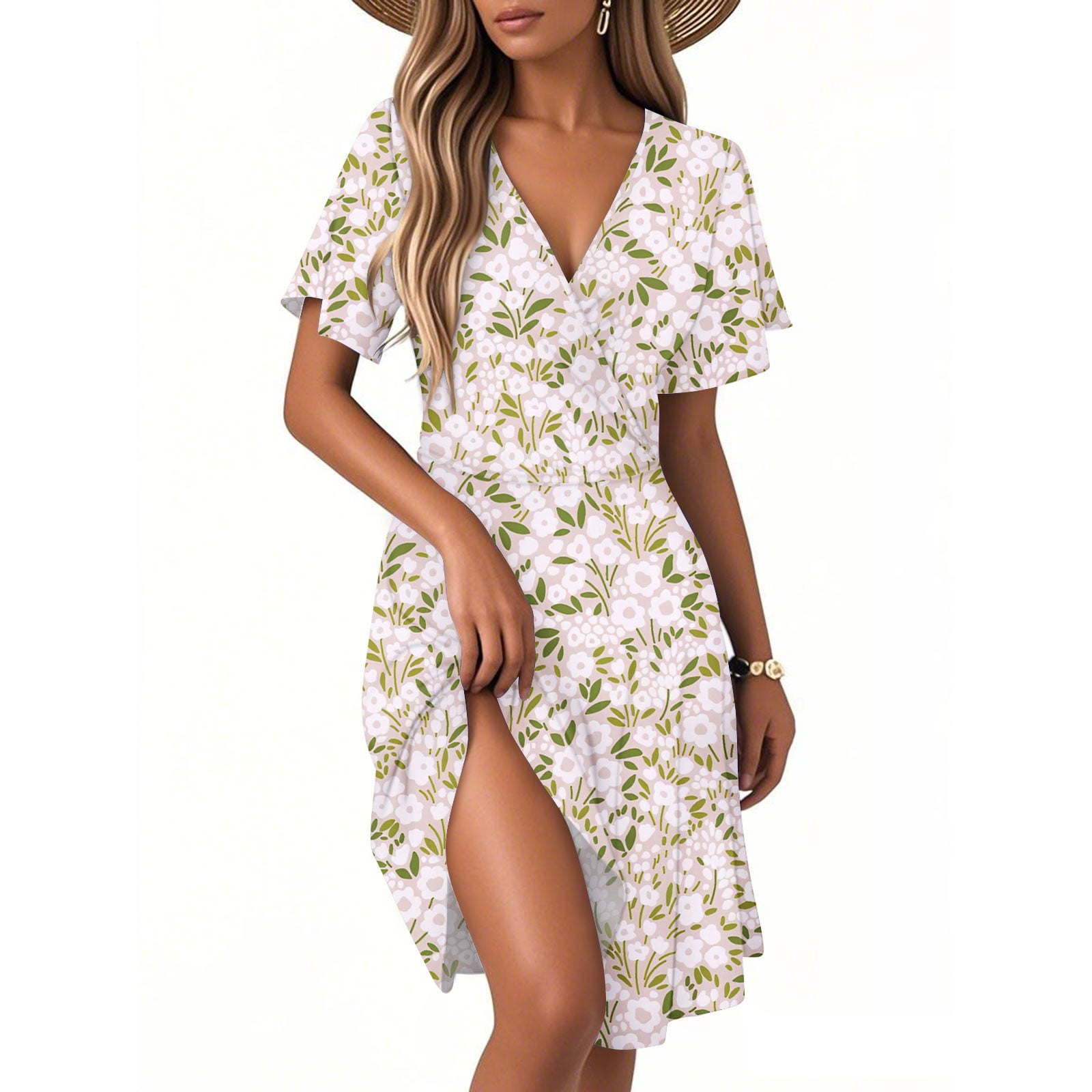 bbyeadc Womens Summer Midi Dresses Plus Size Ruffle Short Sleeve A Line ...