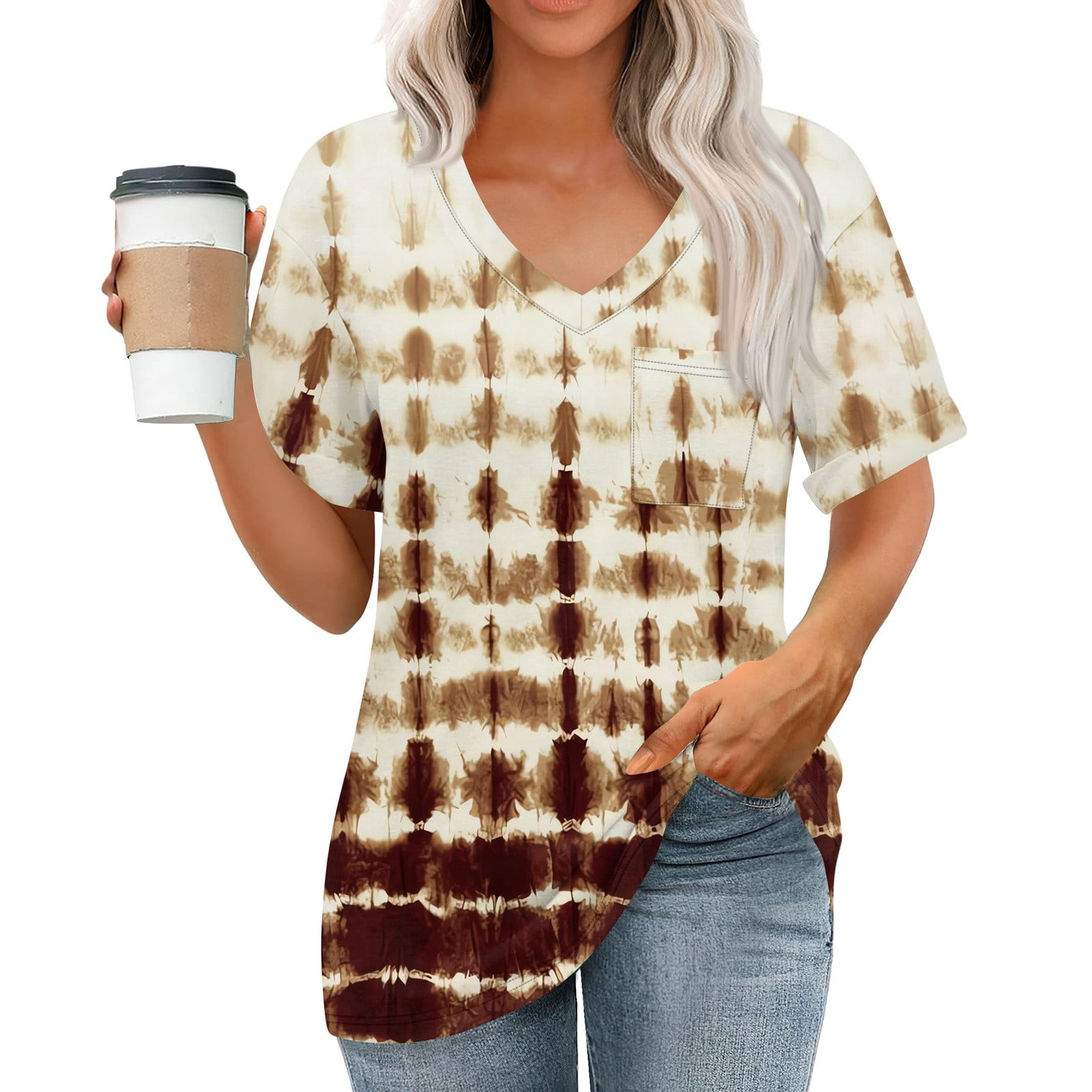 bbyeadc Womens Tops Short Sleeve T-Shirt Summer V Neck Casual Top 2025 ...