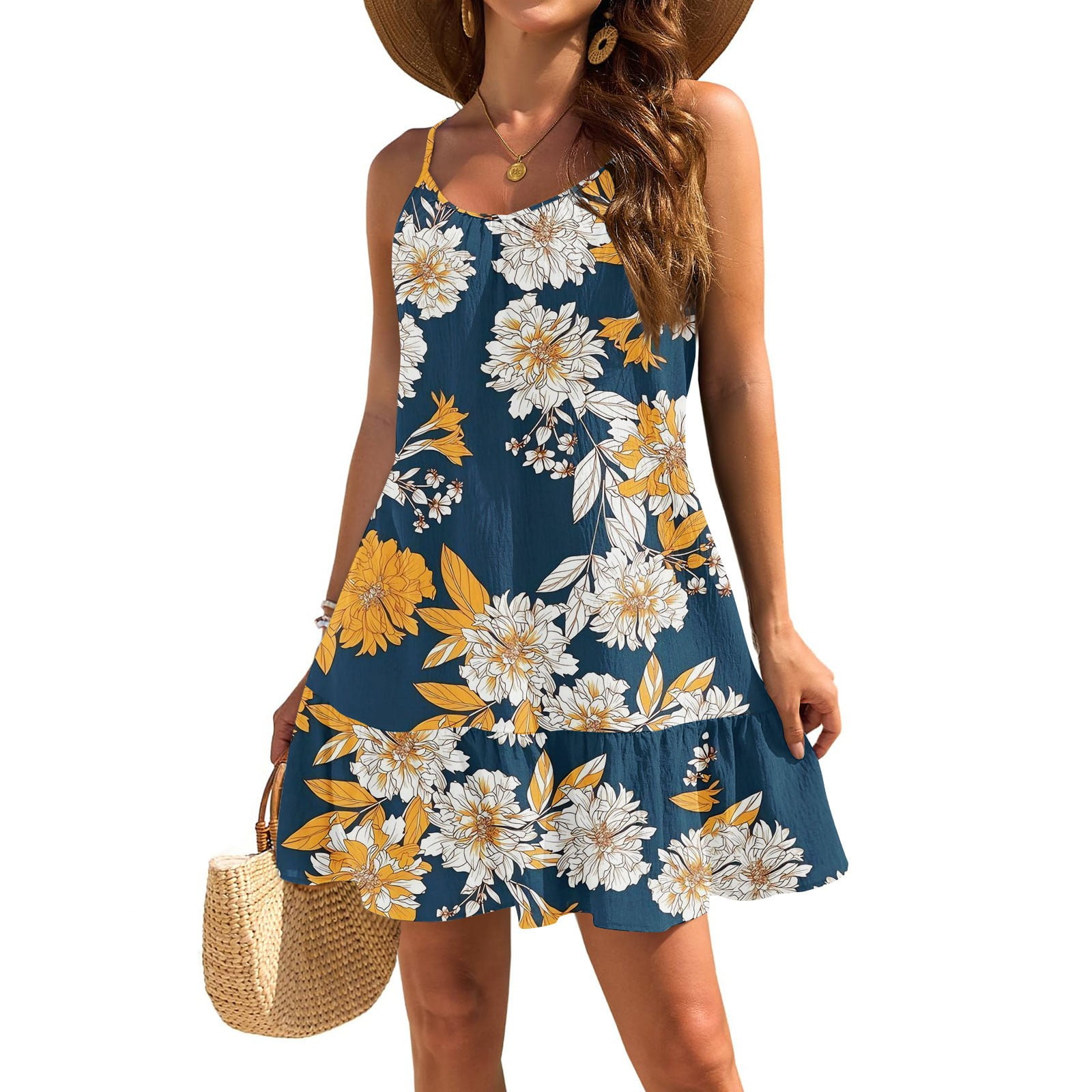 bbyeadc Yellow Mini Dresses for Women Tiered Ruffle Sleeveless ...