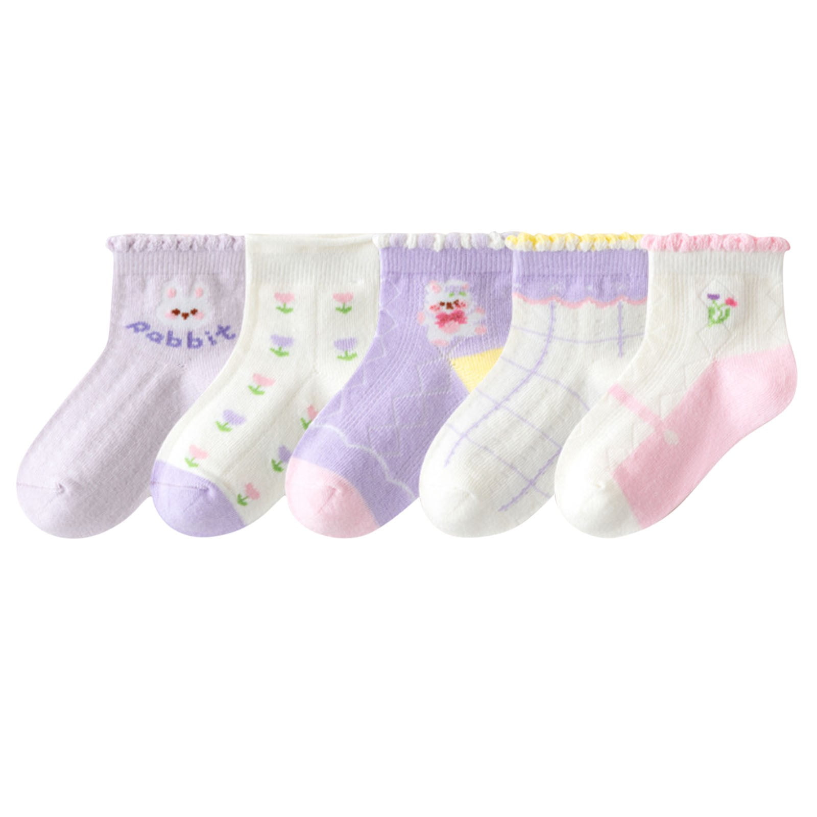 bbymog 5 Pairs Cotton Socks for Girls 10-12 Years Casual Breathable ...