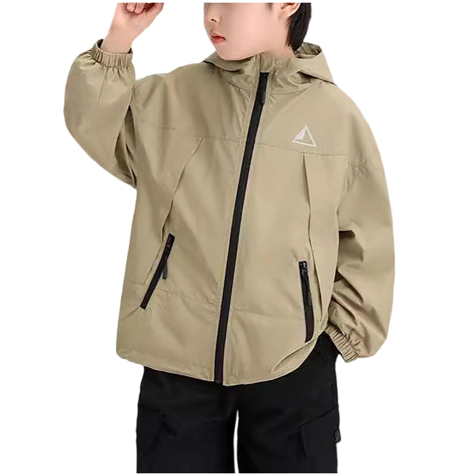 bbymog Boys Jacket Coat with Hood Solid Color Long Sleeve Zip Up Rain ...