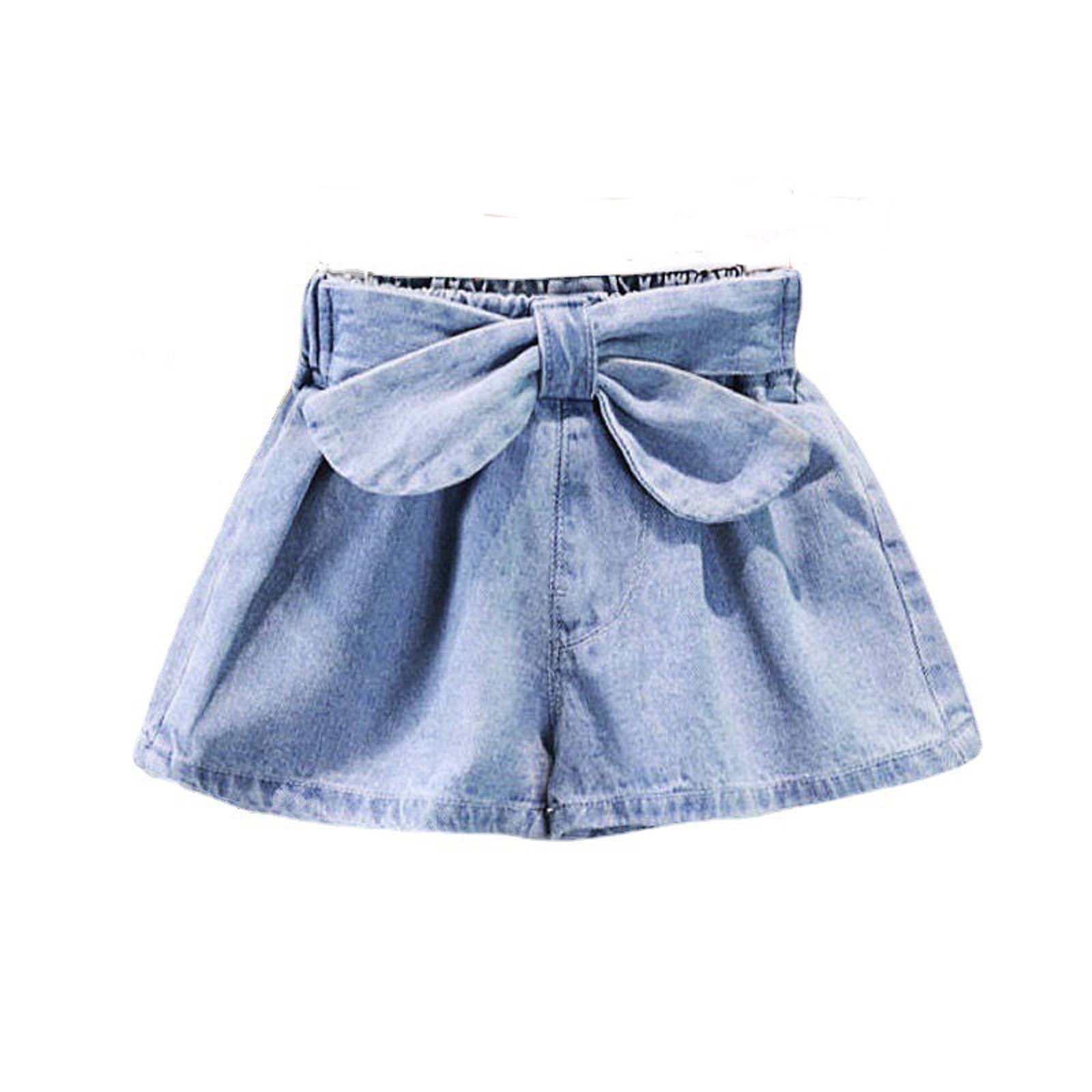 bbymog Clothes for Girls Jeans Shorts Cute Solid Color Casual Bowknot ...