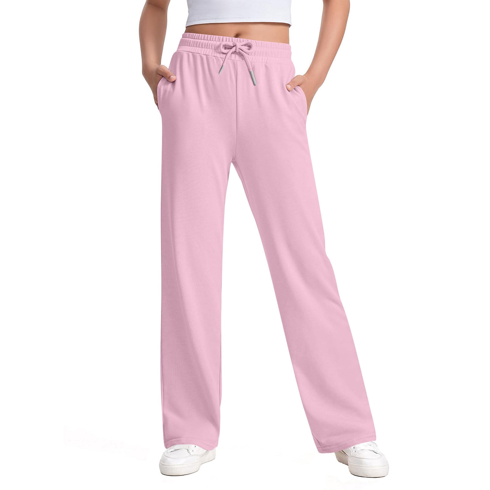 bbymog Elastic Waist Sweatpants for Girls Solid Color Casual Straight ...