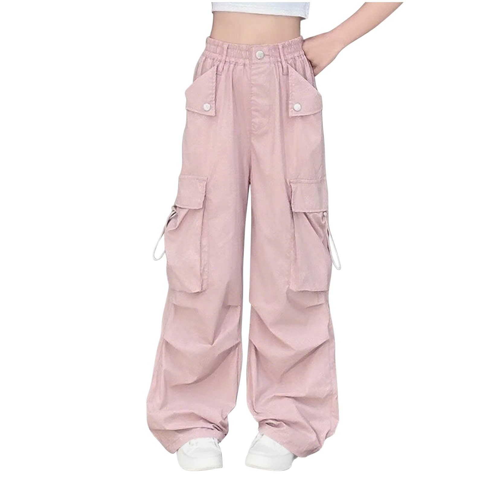 bbymog Girls Cargo Pants with Multi-Pocket Street Style Solid Color ...