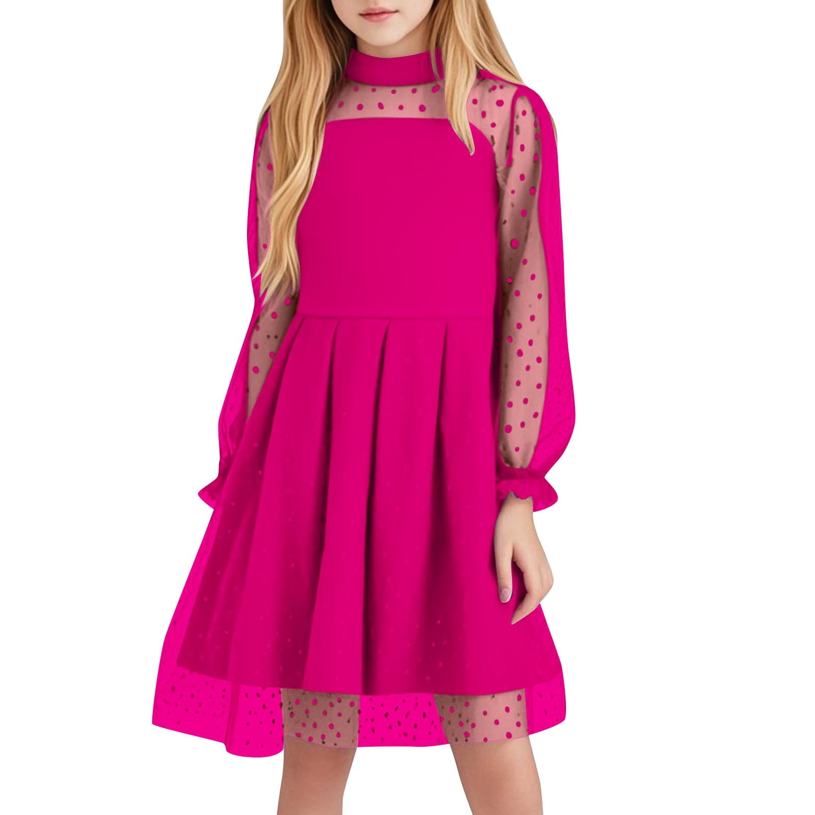 bbymog Girls Dresses Size 10-12 Mesh Long Sleeve A-Line Dress Girls ...