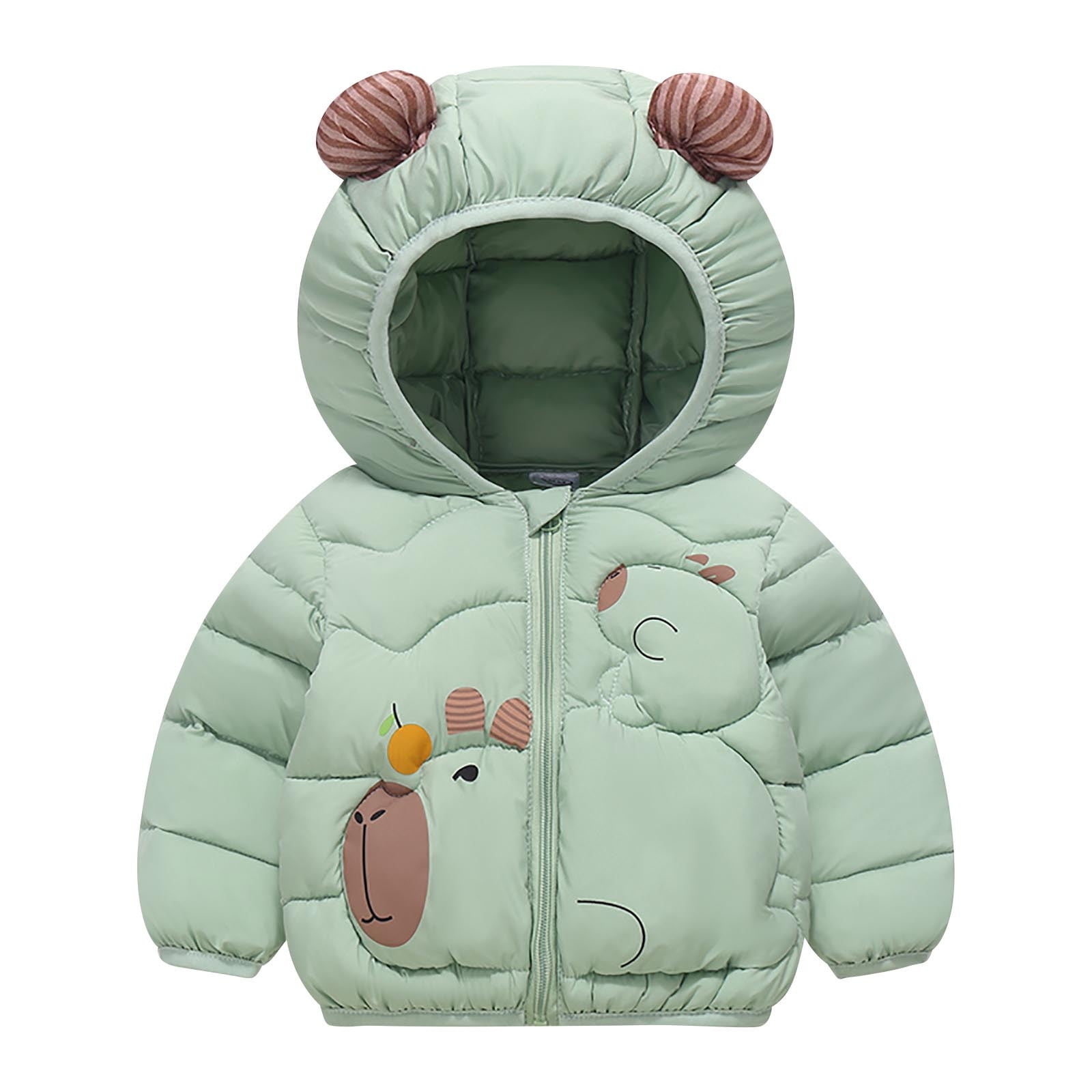 bbymog Girls Fashion Graphic Puffer Jacket Warm Ctue Bear Ears Zipper ...