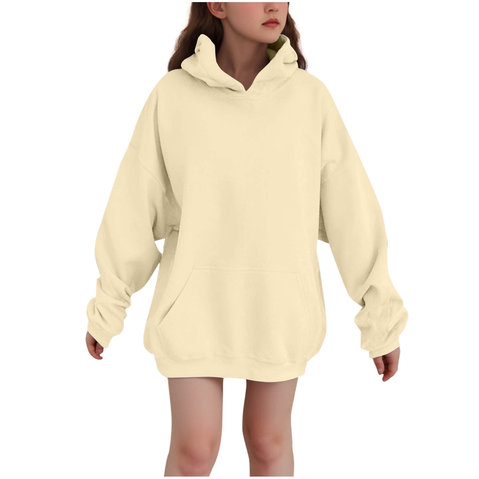 bbymog Girls Fashion Solid Color Pullover Hoodie Long Sleeve Hooded ...