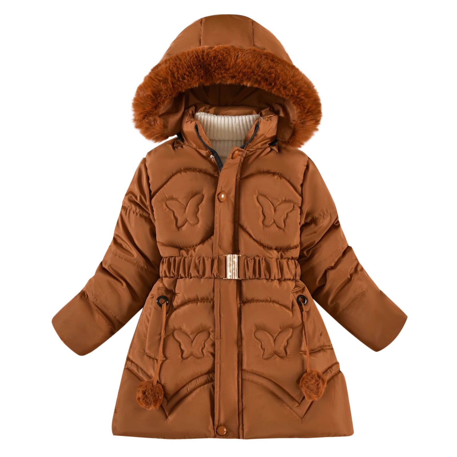 bbymog Girls Jacket Parka Solid Color Thick Warm Hooded Jackets with Pocket Girls Winter Coat ...