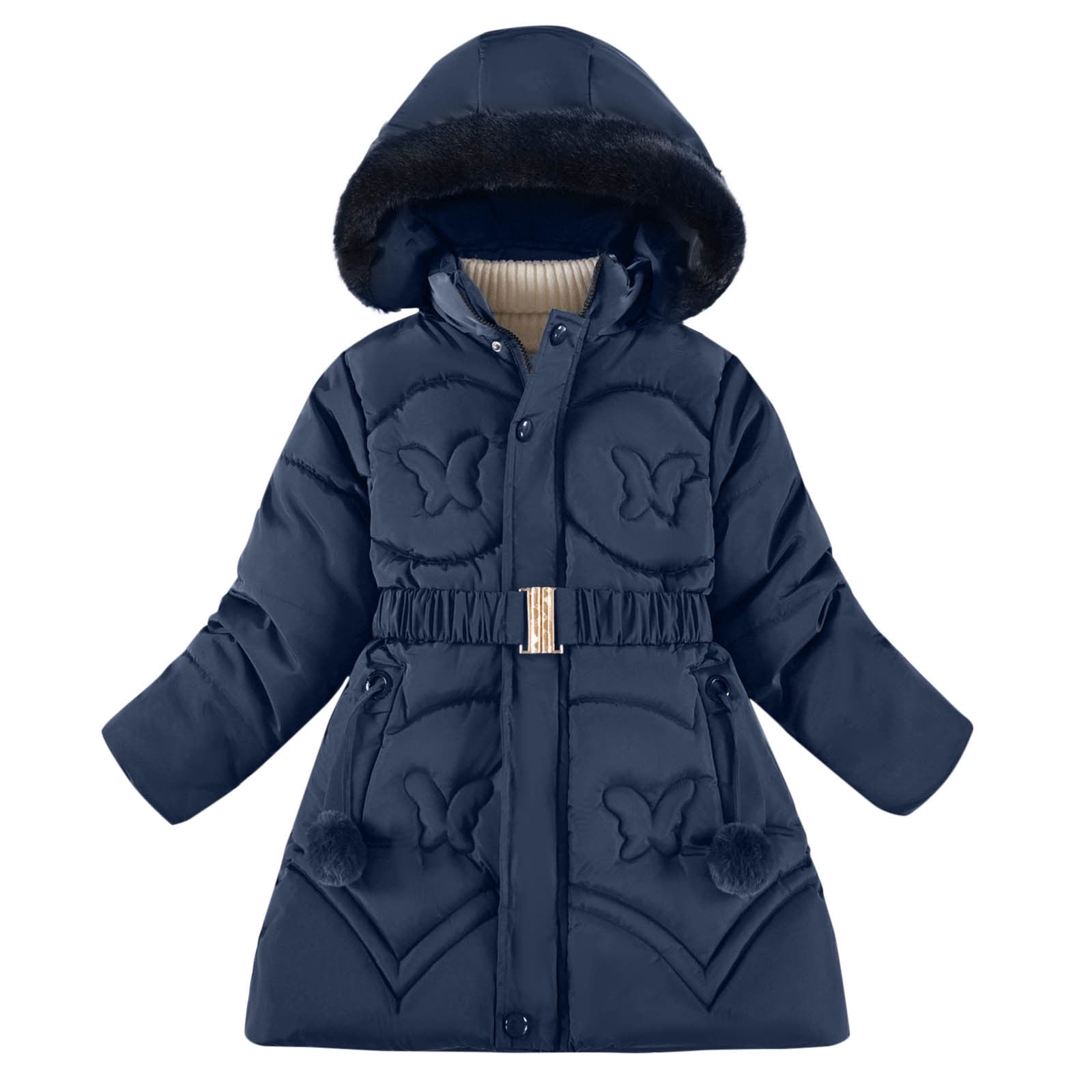 bbymog Girls Jacket Parka Solid Color Thick Warm Hooded Jackets with Pocket Girls Winter Coat ...