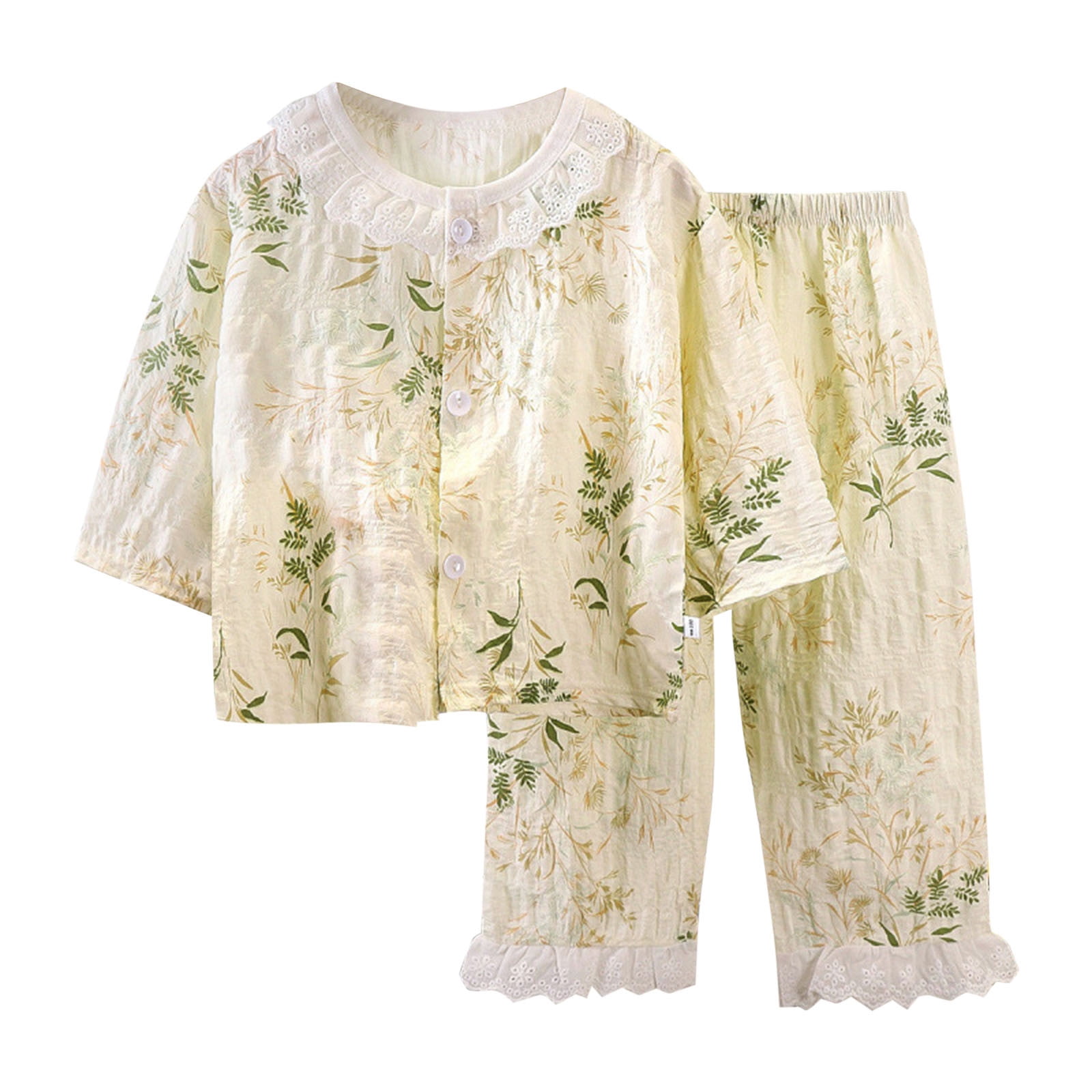 bbymog Girls Pajamas Girls' 2-Piece Lace Cotton Tops & Pants Pajama Set ...