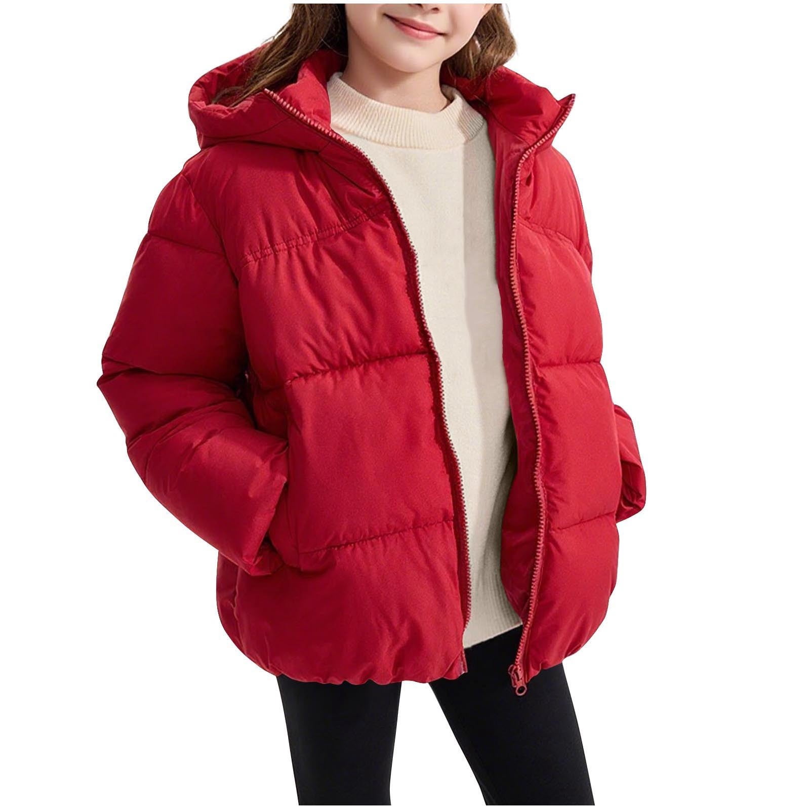 bbymog Girls Puffer Jacket with Hood Solid Color Zip Up Fleece Jackets ...