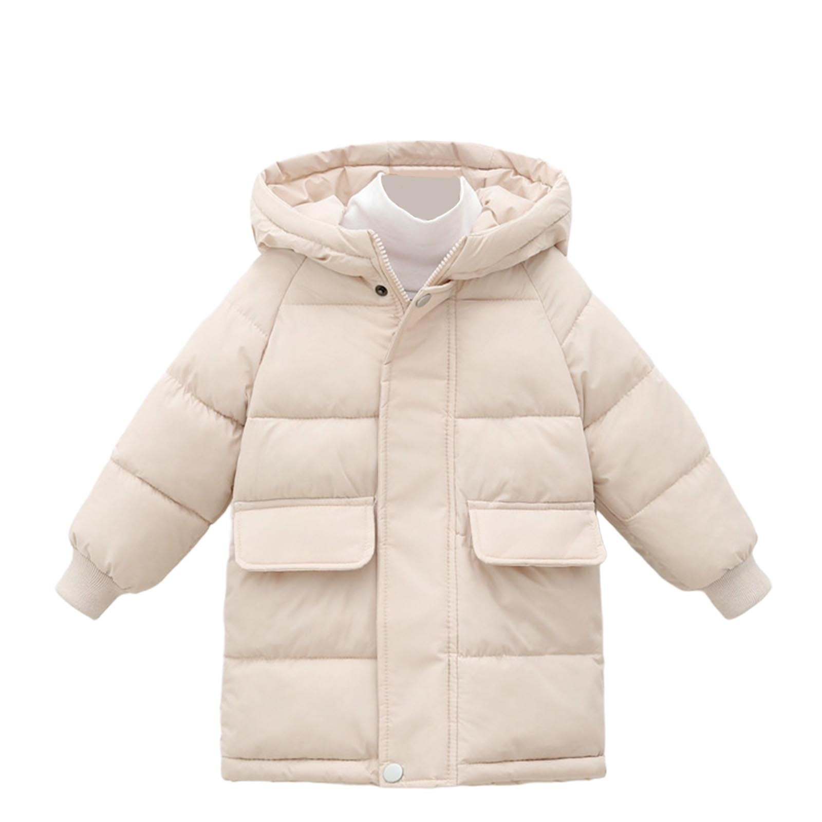 bbymog Girls Puffer Jacket with Pocket Girls Fashion Solid Color Warm Zip Up Midi Jackets Boys ...