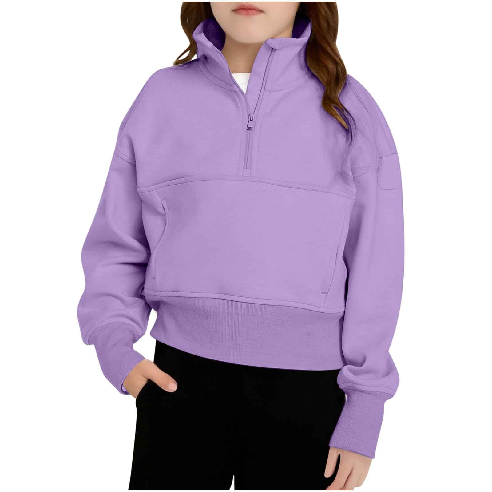 bbymog Girls Sweatshirt with Pocket Solid Color Half-Zip Long Sleeve ...