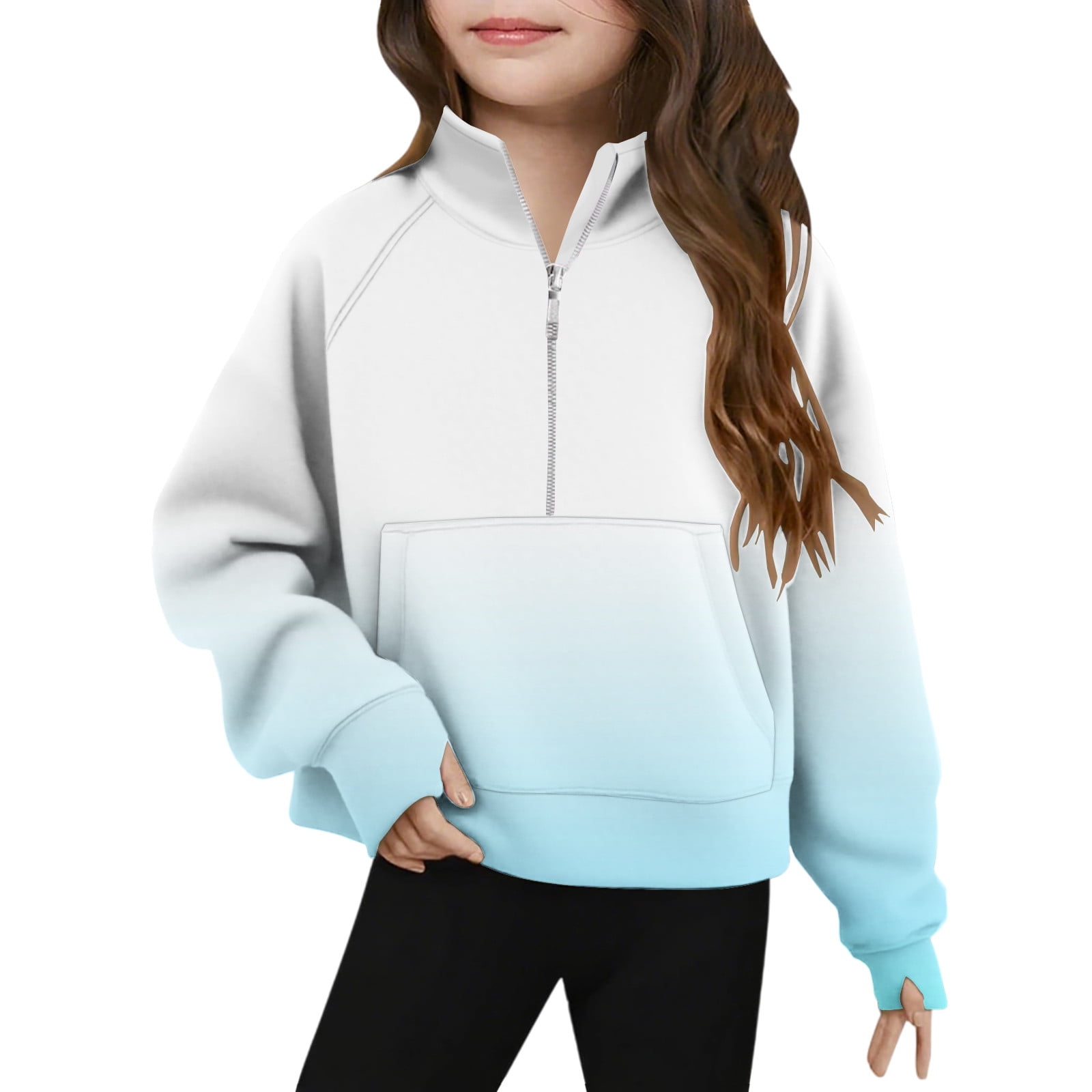 bbymog Gradient Half Zip Girls Tops Long Sleeve Turndown Pullover Top ...