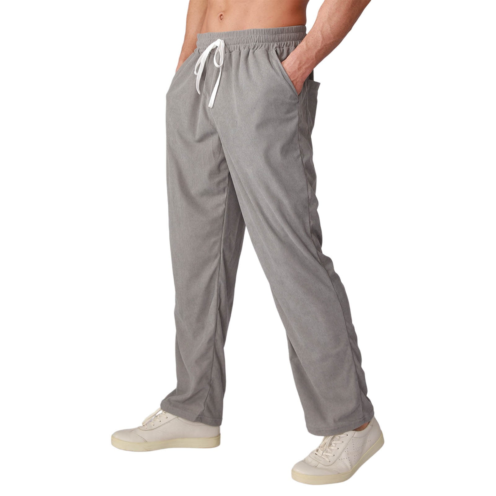 bbymog Gym Pants Men Casual Solid Color Breathable Wide Leg Sweatpants ...