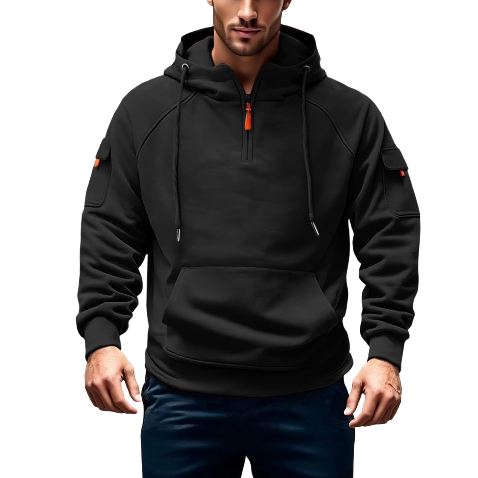 bbymog Hoodies for Men Oversized Casual Stand Up Collar Pullover Top ...